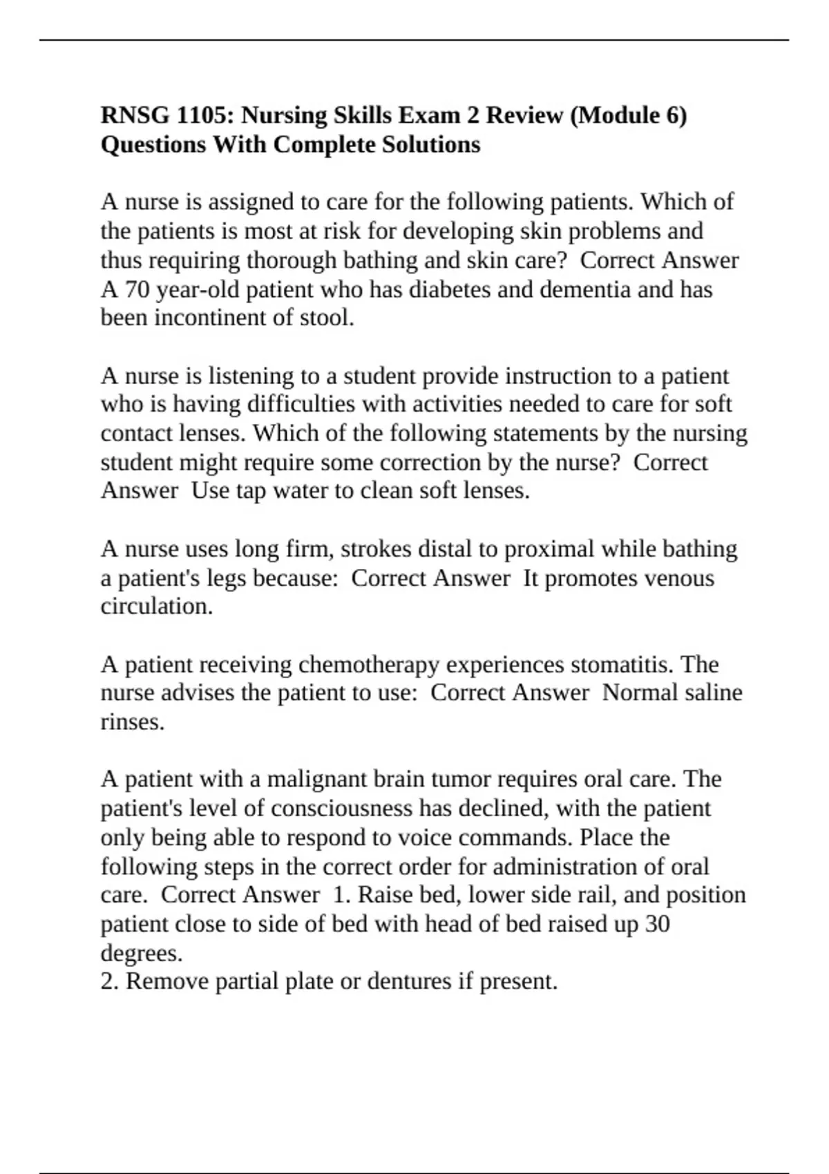 RNSG 1105: Nursing Skills Exam 2 Review (Module 6) Questions With ...