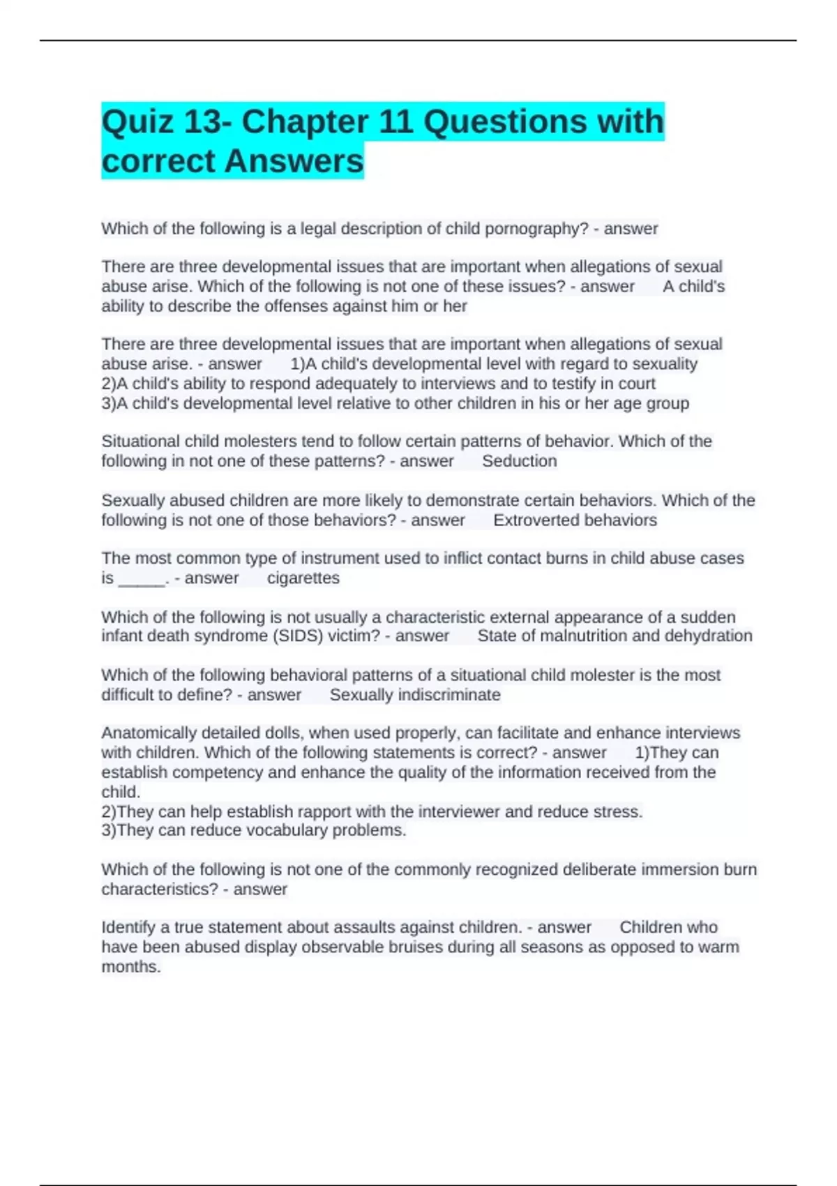 Quiz 13- Chapter 11 Questions with correct Answers - CPPA - Stuvia US