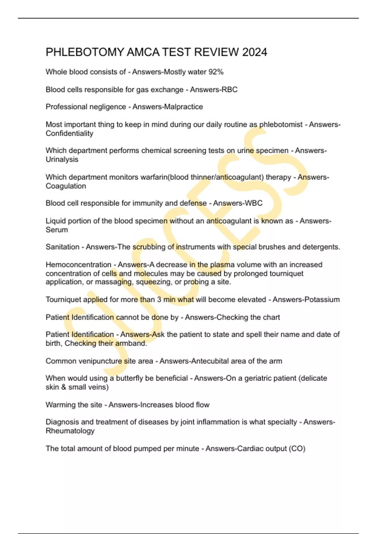 PHLEBOTOMY AMCA TEST REVIEW 2024 - AMCA PHLEBOTOMY - Stuvia US