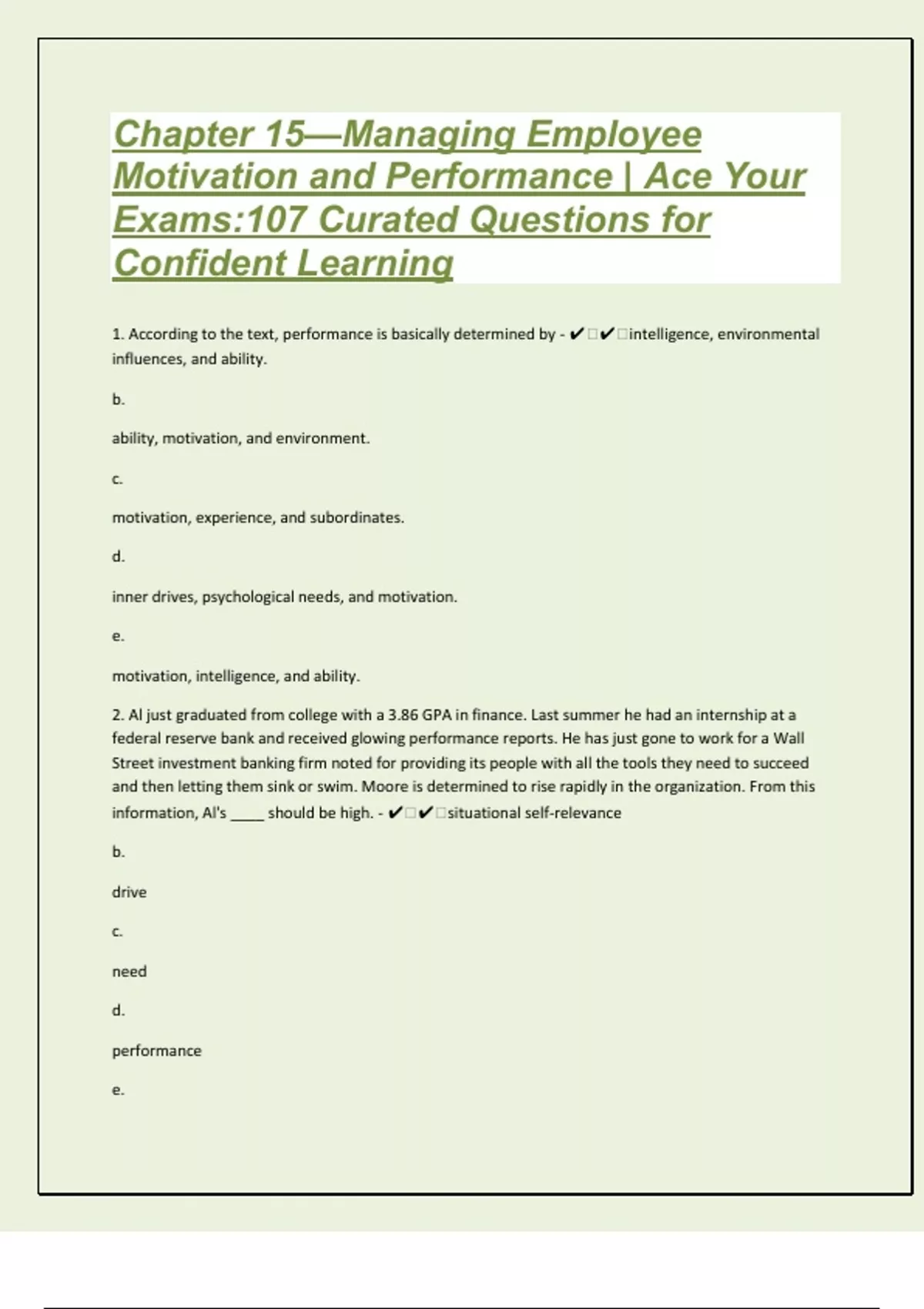 Chapter 15—Managing Employee Motivation and Performance | Ace Your ...
