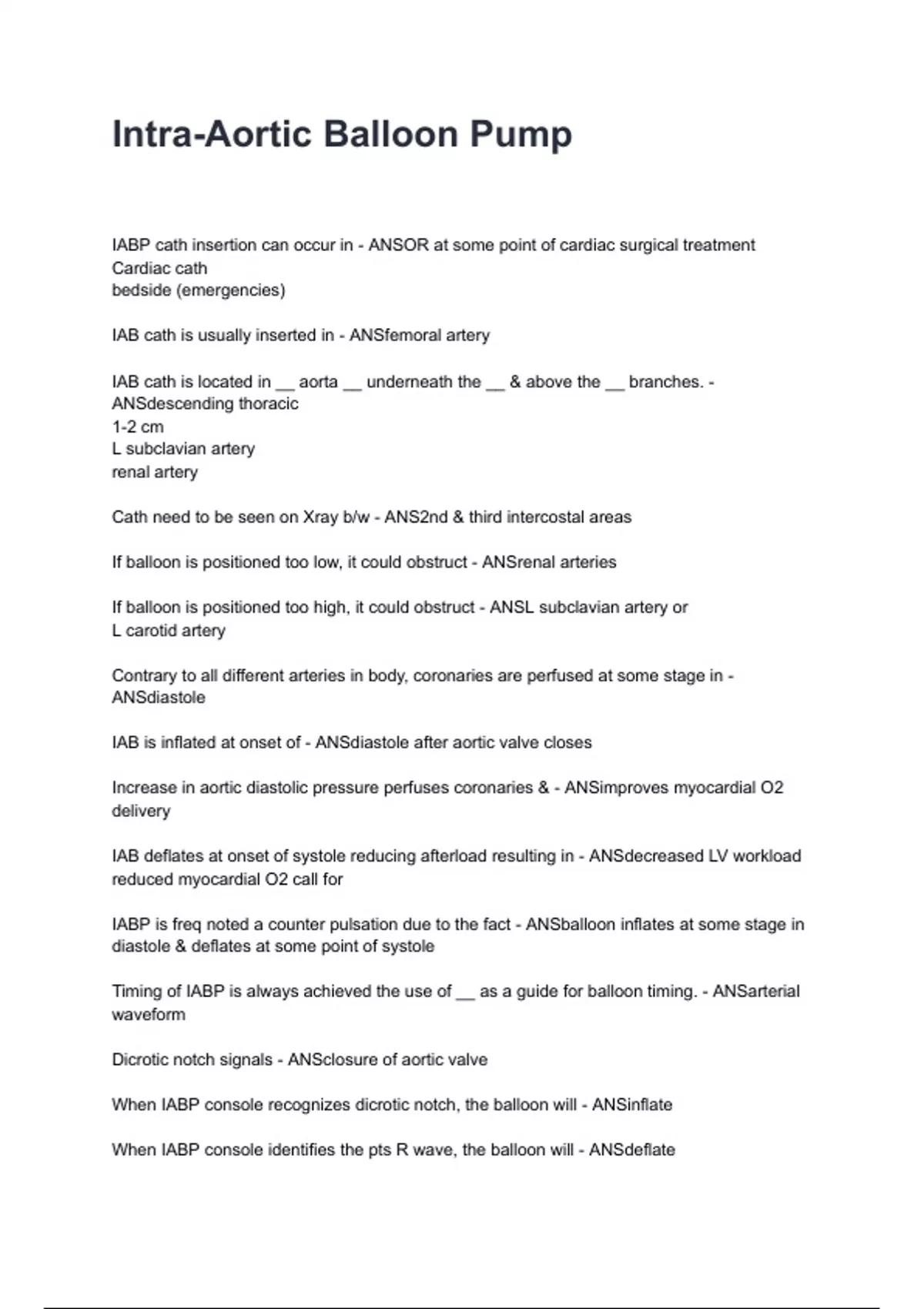 Intra-Aortic Balloon Pump questions and answers rated A+ 2025/2026 ...