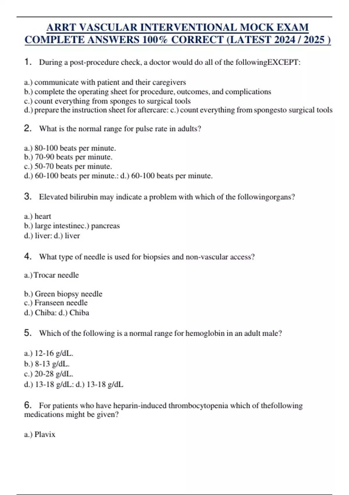 ARRT VASCULAR INTERVENTIONAL MOCK EXAM COMPLETE ANSWERS 100% CORRECT ...