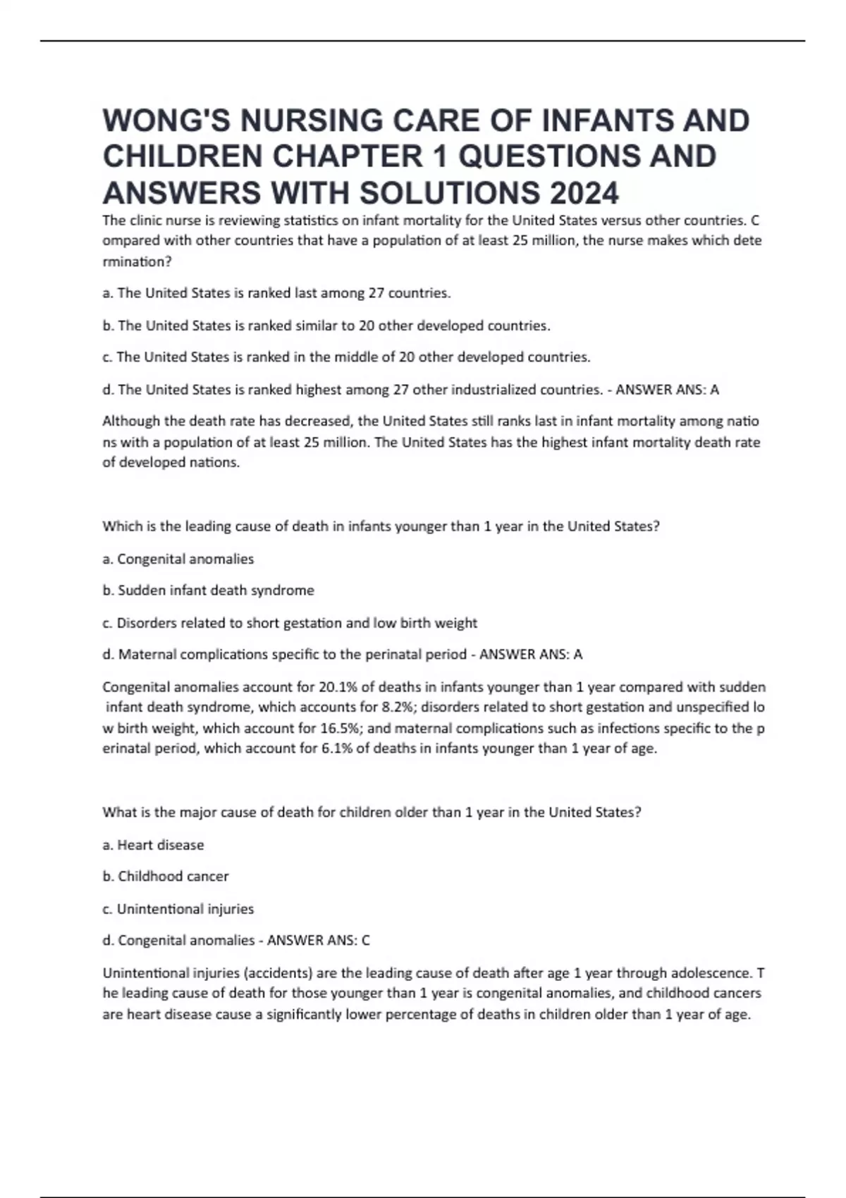 WONG'S NURSING CARE OF INFANTS AND CHILDREN CHAPTER 1 QUESTIONS AND ...