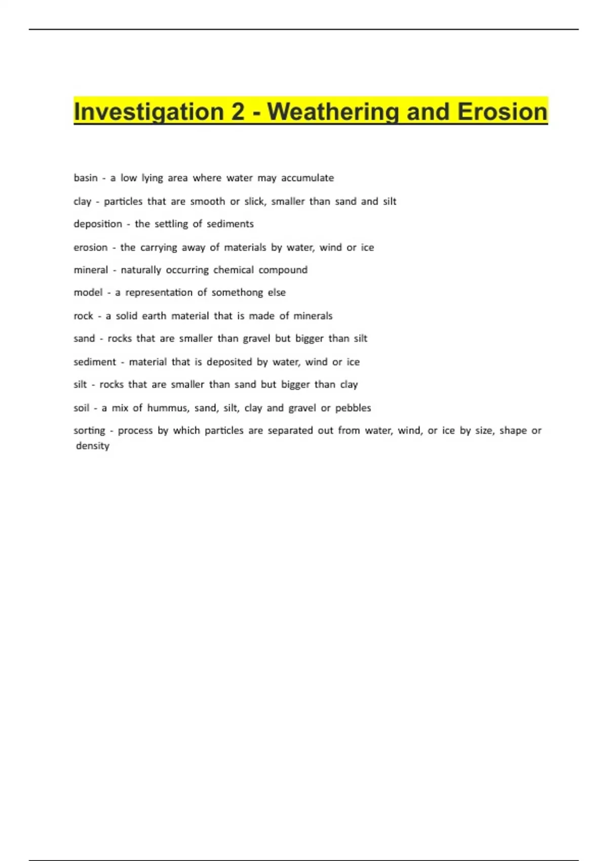 Investigation 2 - Weathering and Erosion - Investigation 2 - Weathering ...