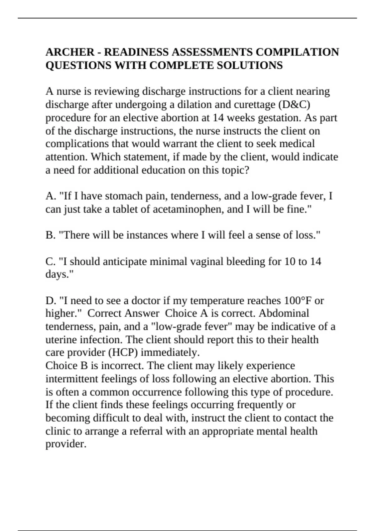 ARCHER - READINESS ASSESSMENTS COMPILATION QUESTIONS WITH COMPLETE ...