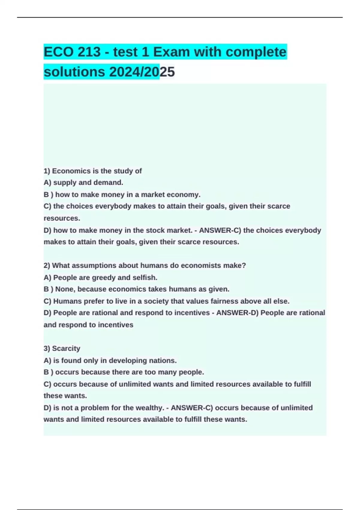 ECO 213 - test 1 Exam with complete solutions 2024_2025 - Economists ...