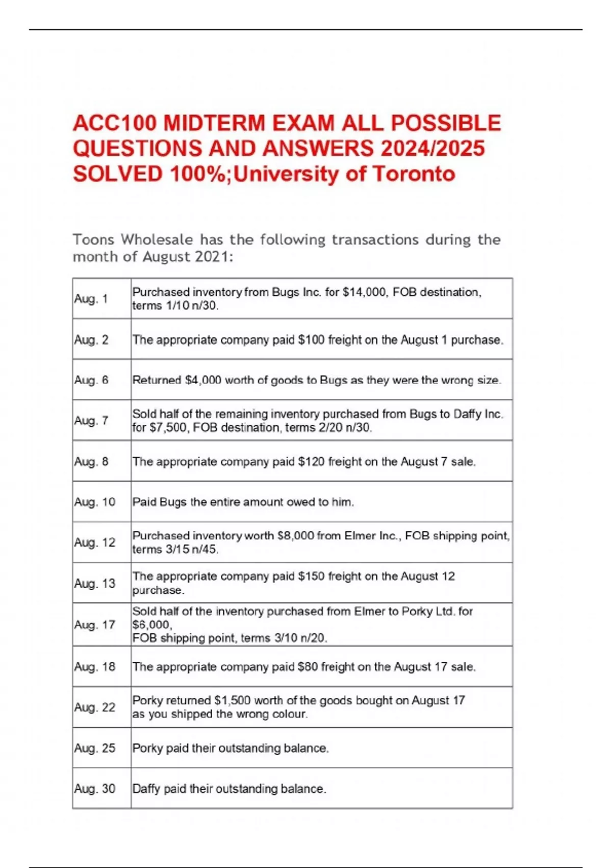 ACC 100 MIDTERM EXAM ALL POSSIBLE QUESTIONS AND ANSWERS 2024/2025 ...