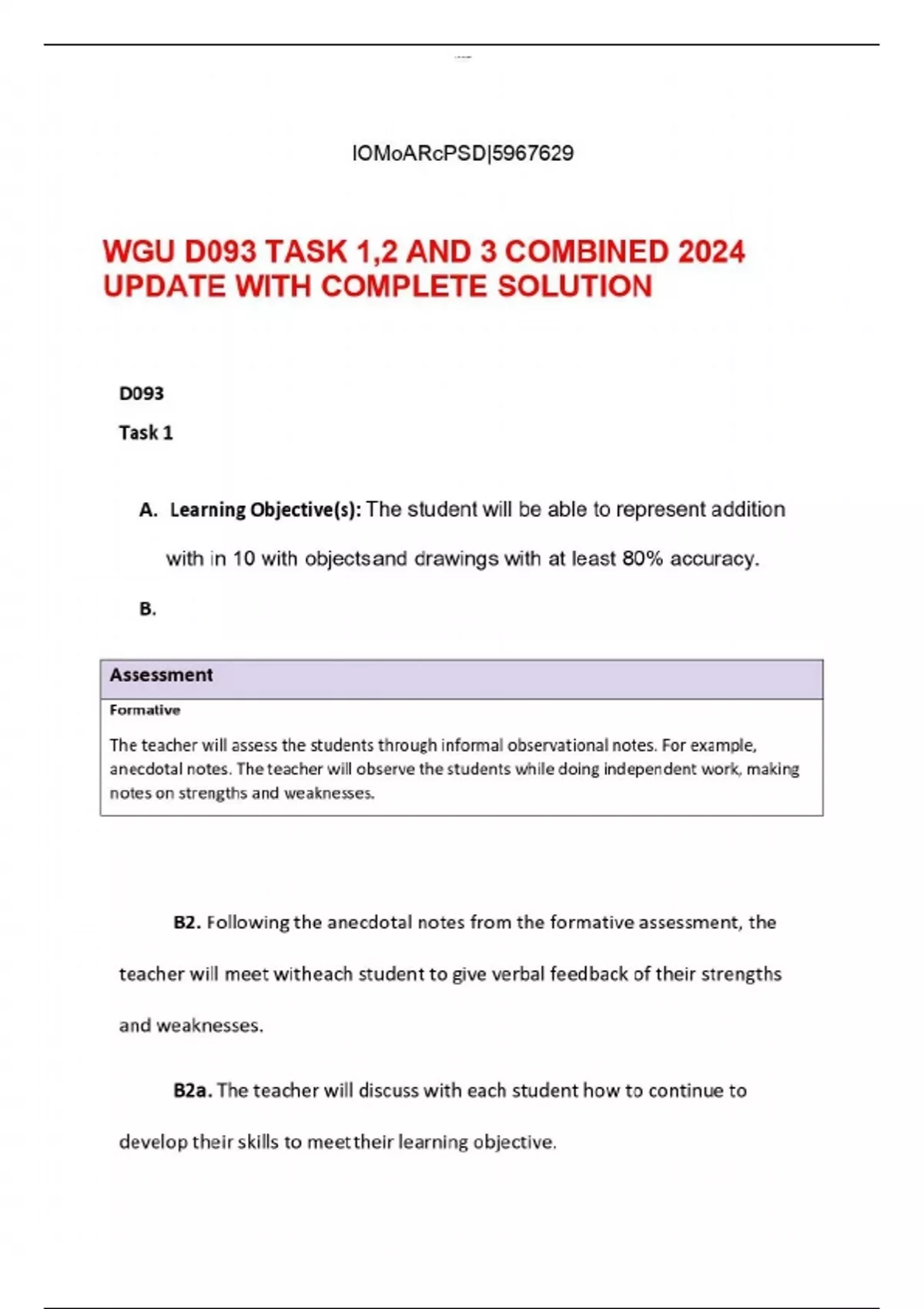 WGU D093 TASK 1,2 AND 3 COMBINED 2024 UPDATE WITH COMPLETE SOLUTION - Assessing Impact on ...