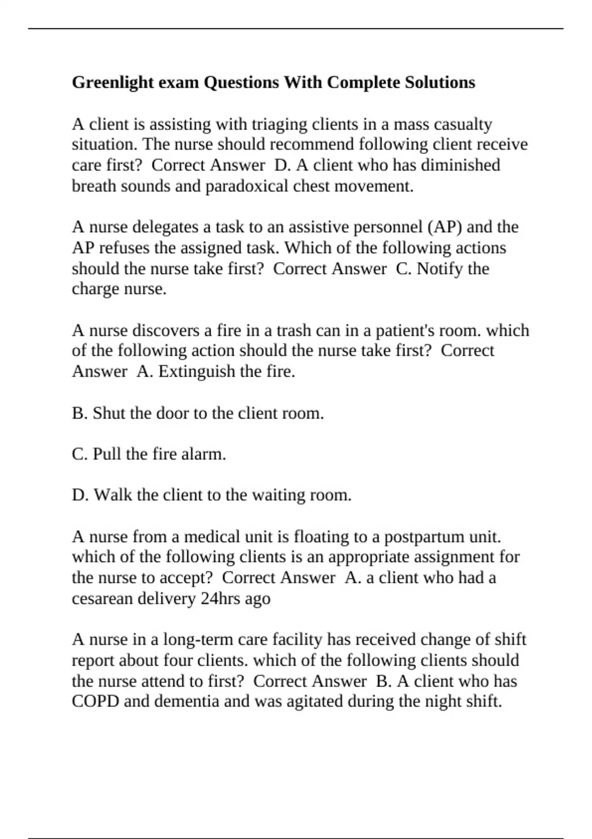 Greenlight exam Questions With Complete Solutions - Greenlight - Stuvia US