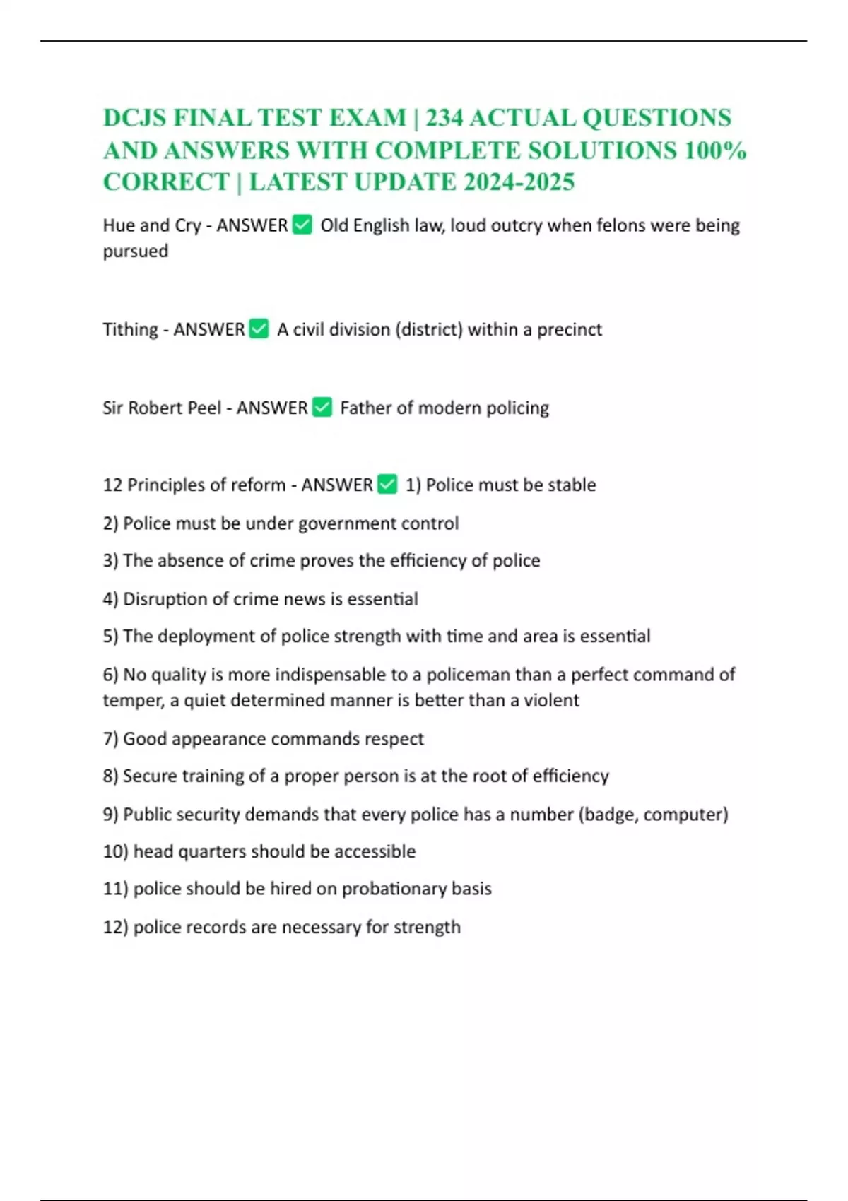 DCJS FINAL TEST EXAM | 234 ACTUAL QUESTIONS AND ANSWERS WITH COMPLETE ...