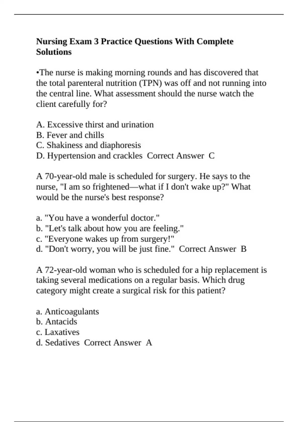 Nursing Exam 3 Practice Questions With Complete Solutions - Nursing ...