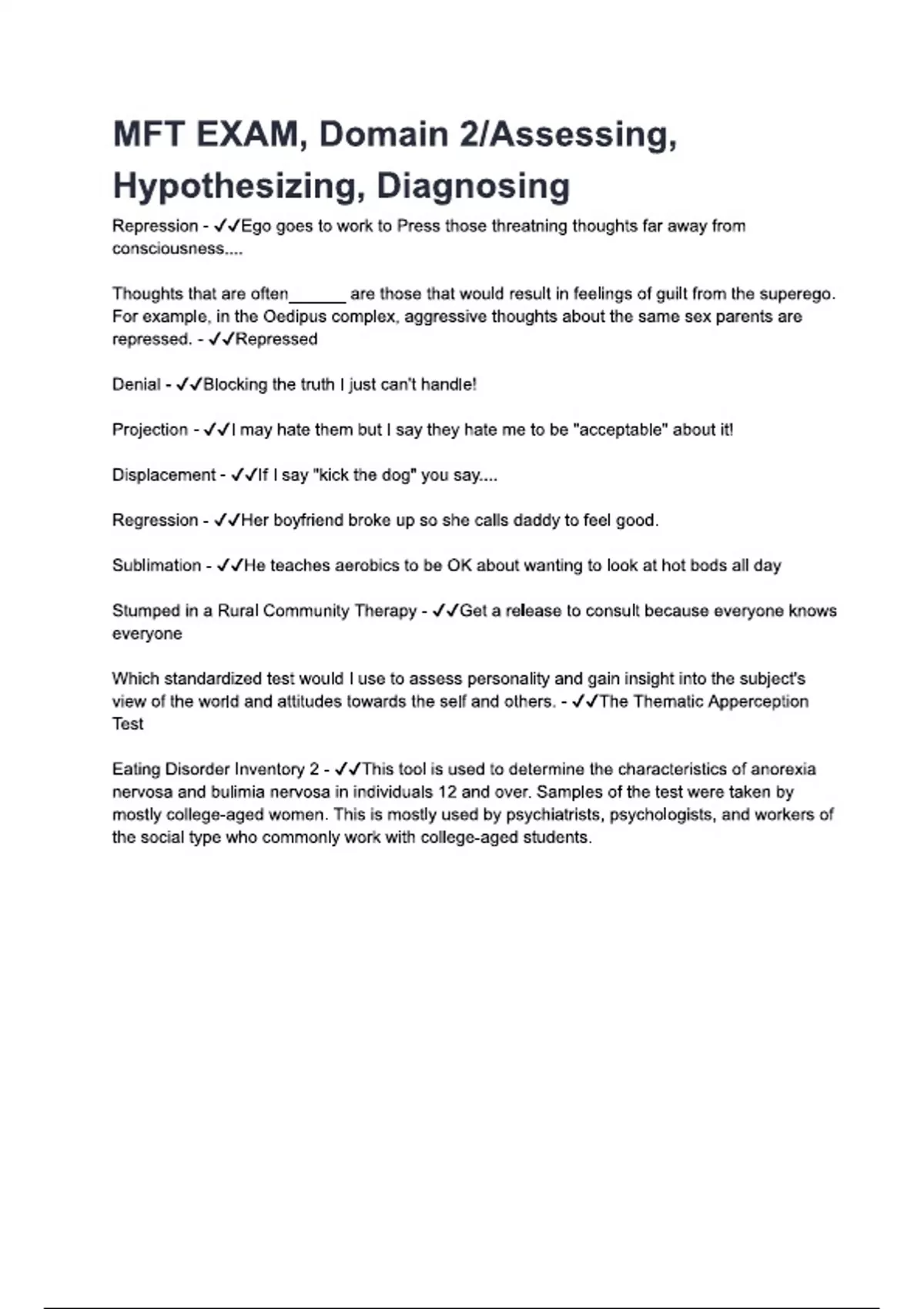 MFT EXAM, Domain 2 Assessing, Hypothesizing, Diagnosing.pdf - MFT LICENSING - Stuvia US