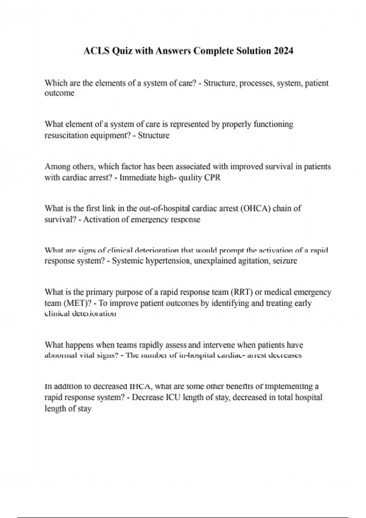 ACLS Quiz with Answers Complete Solution 2024 - Acls - Stuvia US