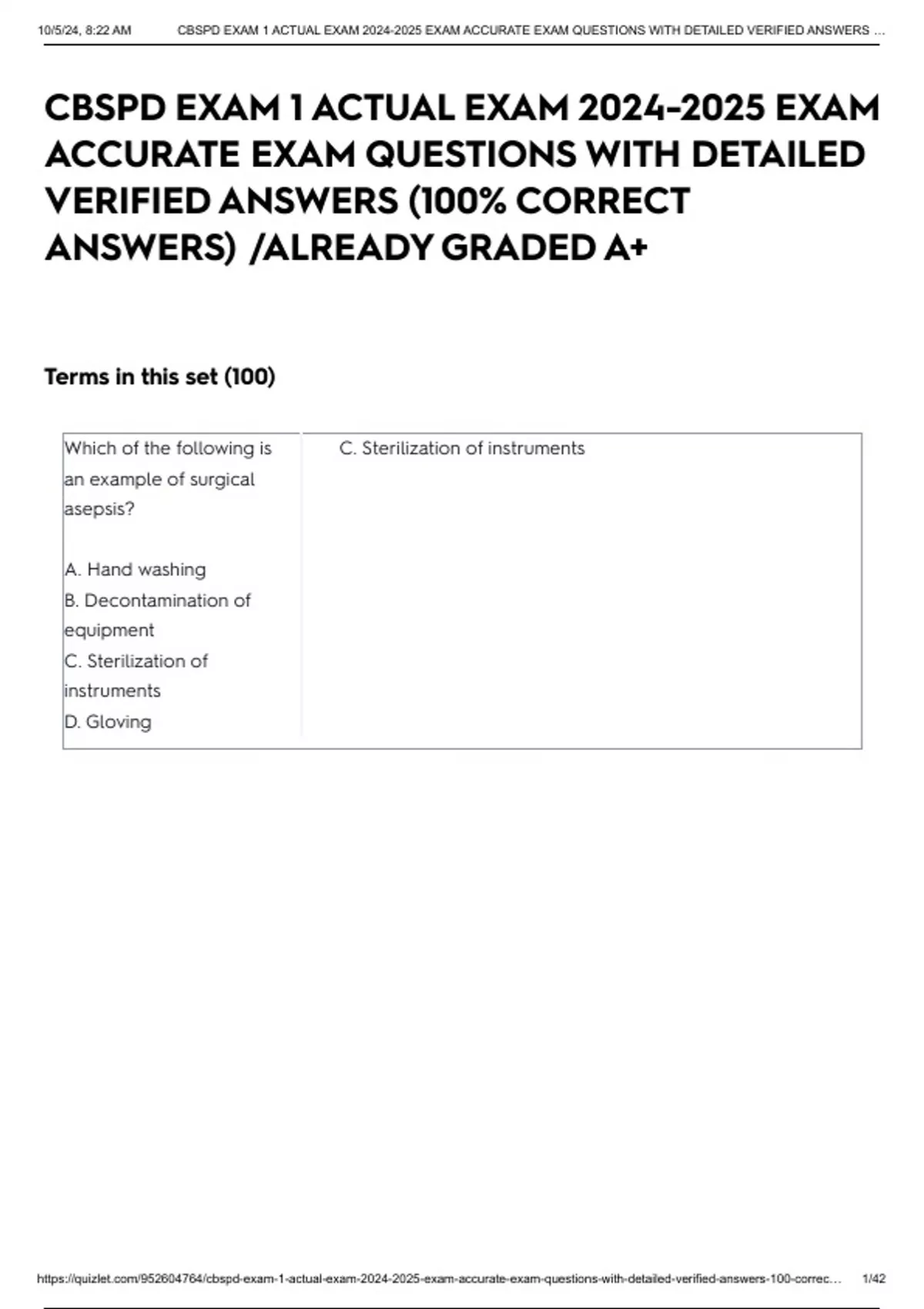 CBSPD EXAM 1 ACTUAL EXAM EXAM ACCURATE EXAM QUESTIONS WITH DETAILED ...