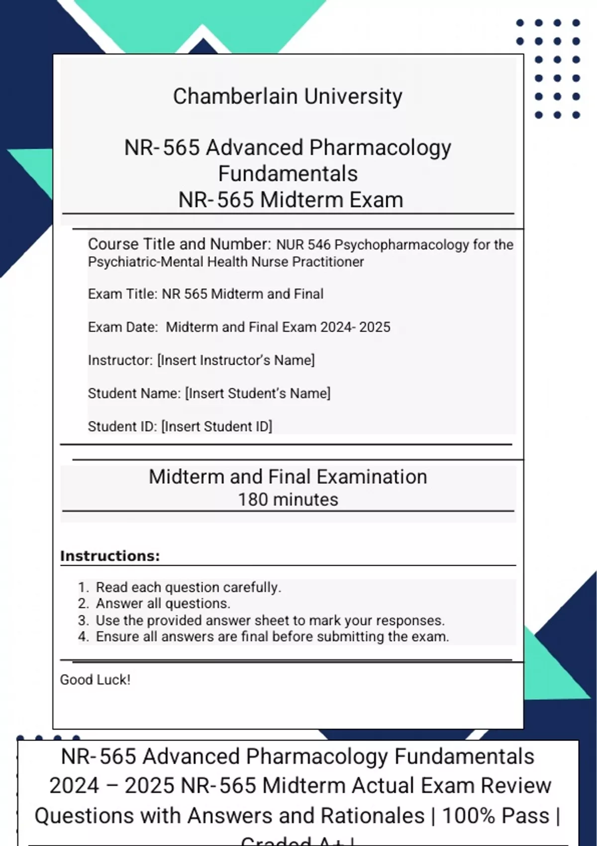 NR-565 Advanced Pharmacology Fundamentals 2024 – 2025 NR-565 Midterm ...