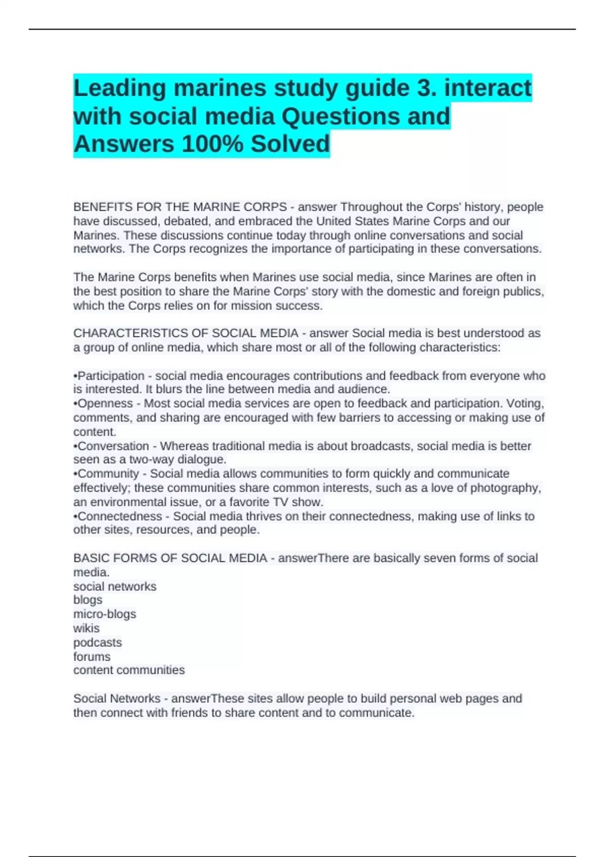 Leading marines study guide 3. interact with social media Questions and ...