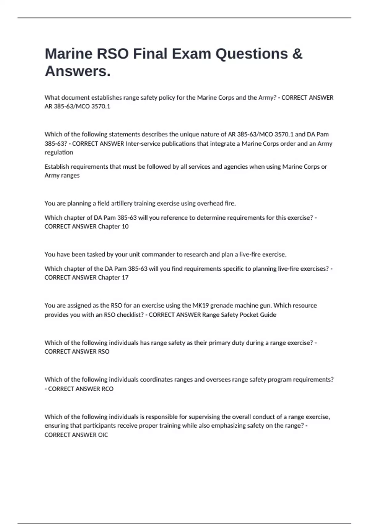 Marine RSO Final Exam Questions & Answers. - Marine - Stuvia US