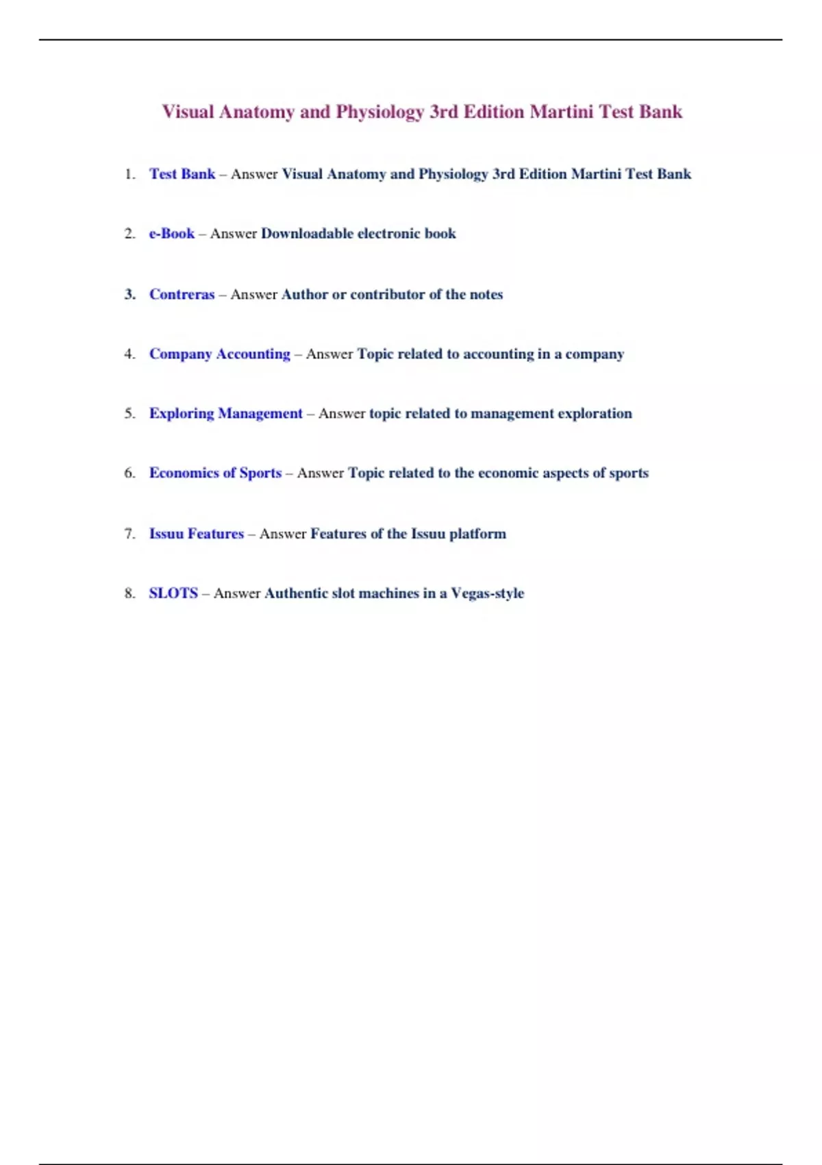 Visual Anatomy and Physiology 3rd Edition Martini Test Bank - Visual ...