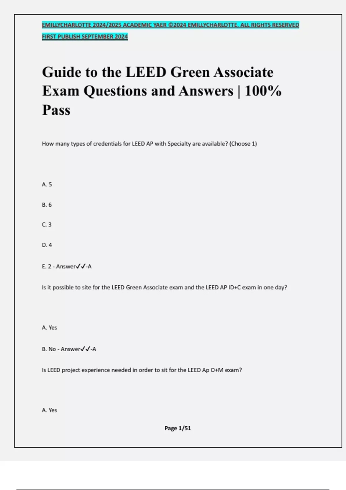 Guide to the LEED Green Associate Exam Questions and Answers | 100% ...