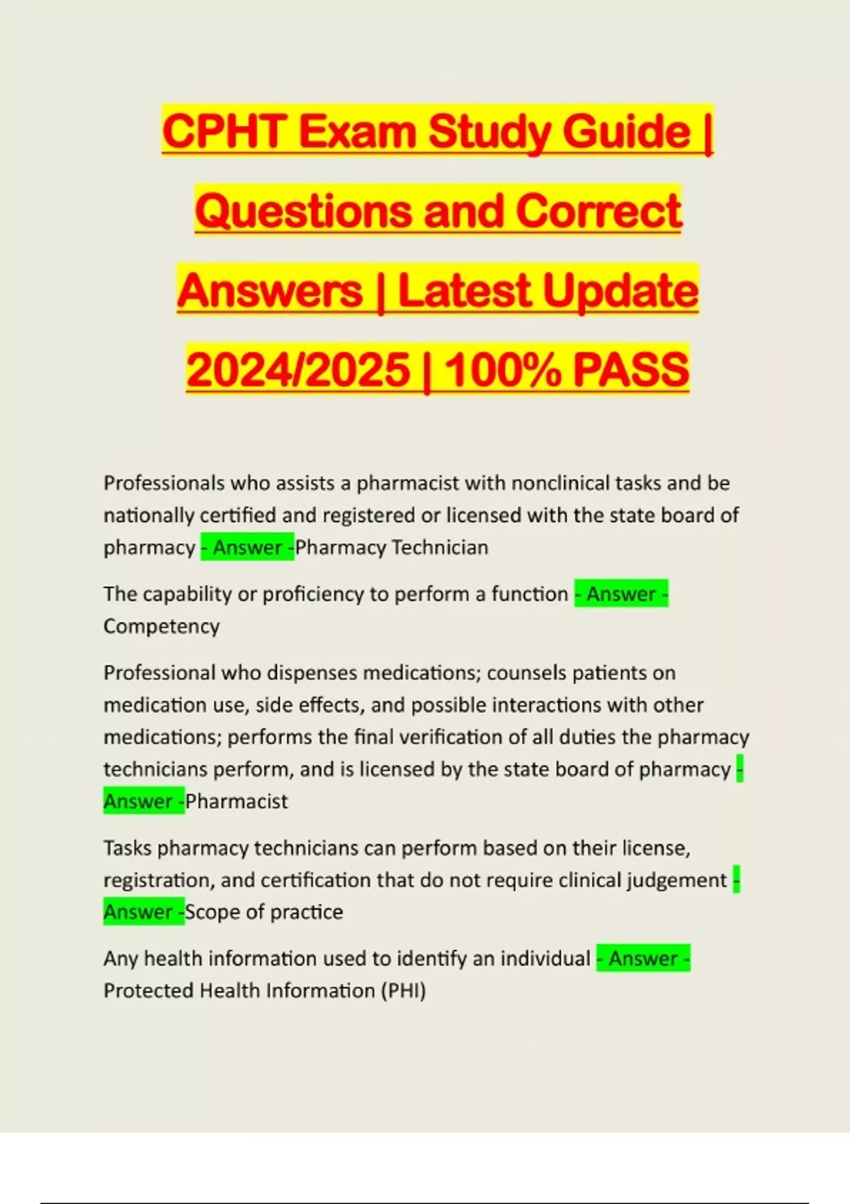 CPHT Exam Study Guide | Questions and Correct Answers | Latest Update ...