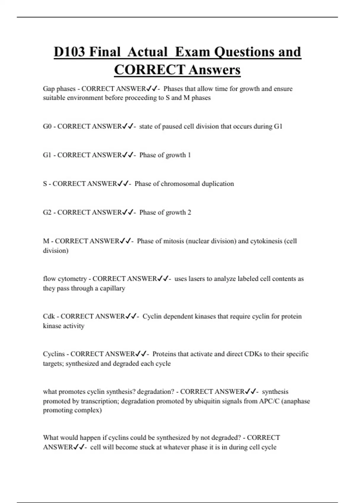 D103 Final Actual Exam Questions and CORRECT Answers - D103 - Stuvia US
