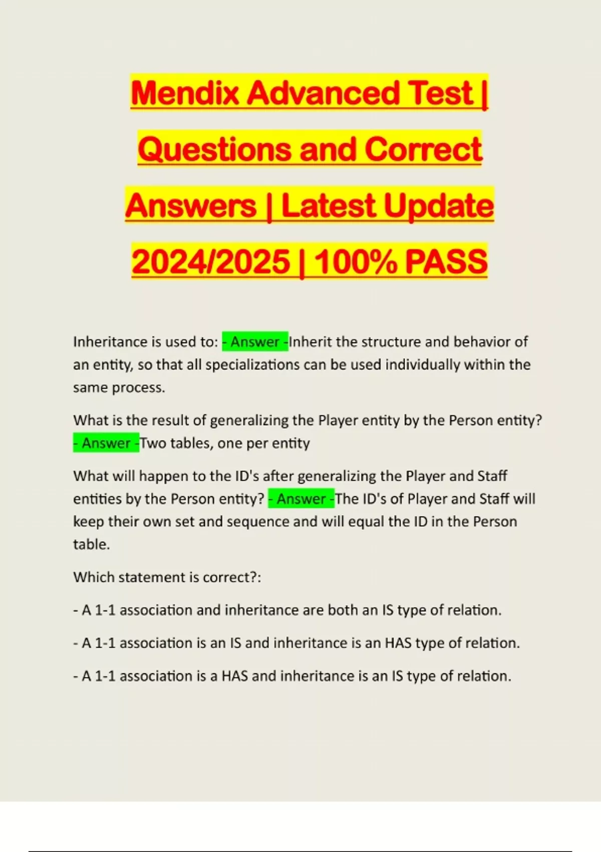 Mendix Advanced Test | Questions and Correct Answers | Latest Update ...