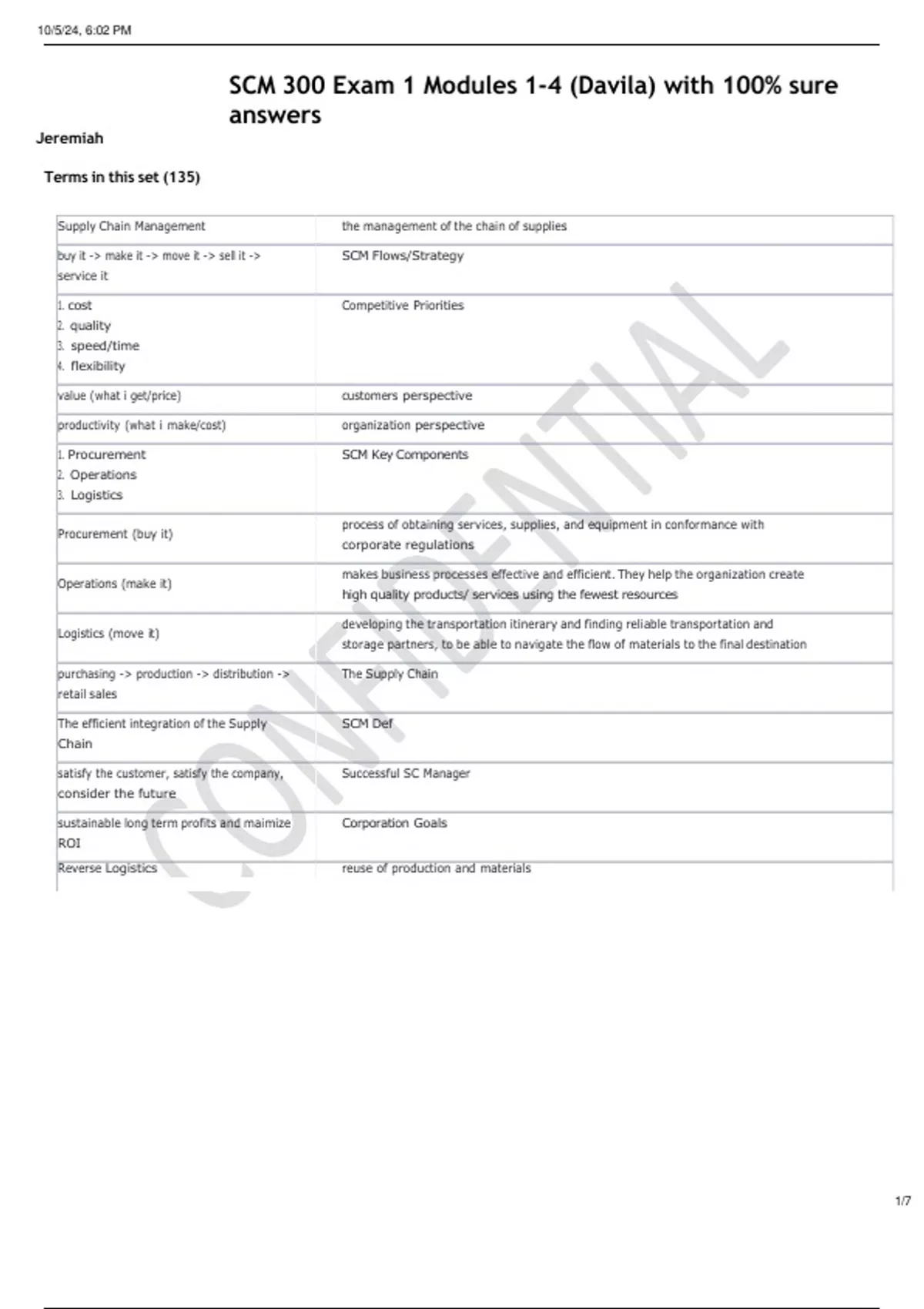 SCM 300 Exam 1 Modules 1-4 (Davila) 2024 QUESTIONS & ANSWERS - ABC ...