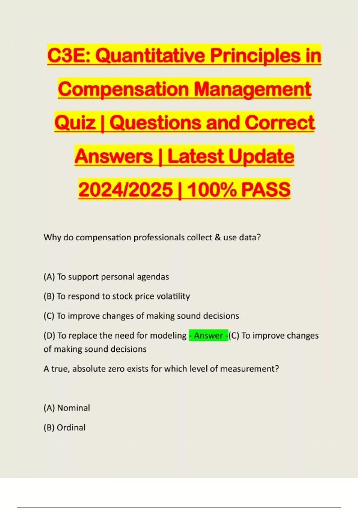 C3E: Quantitative Principles in Compensation Management Quiz ...