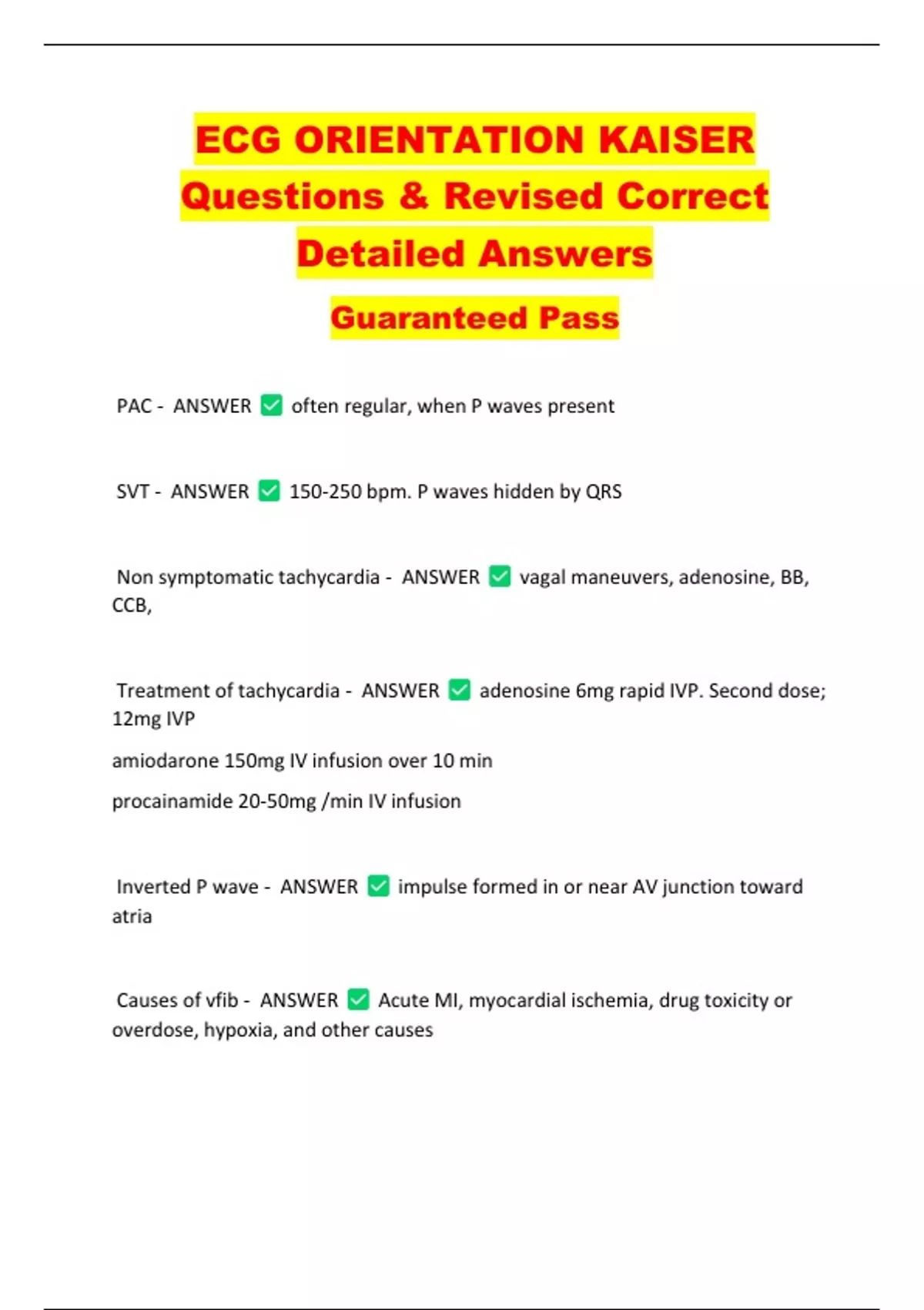 ECG ORIENTATION KAISER Questions & Revised Correct Detailed Answers ...
