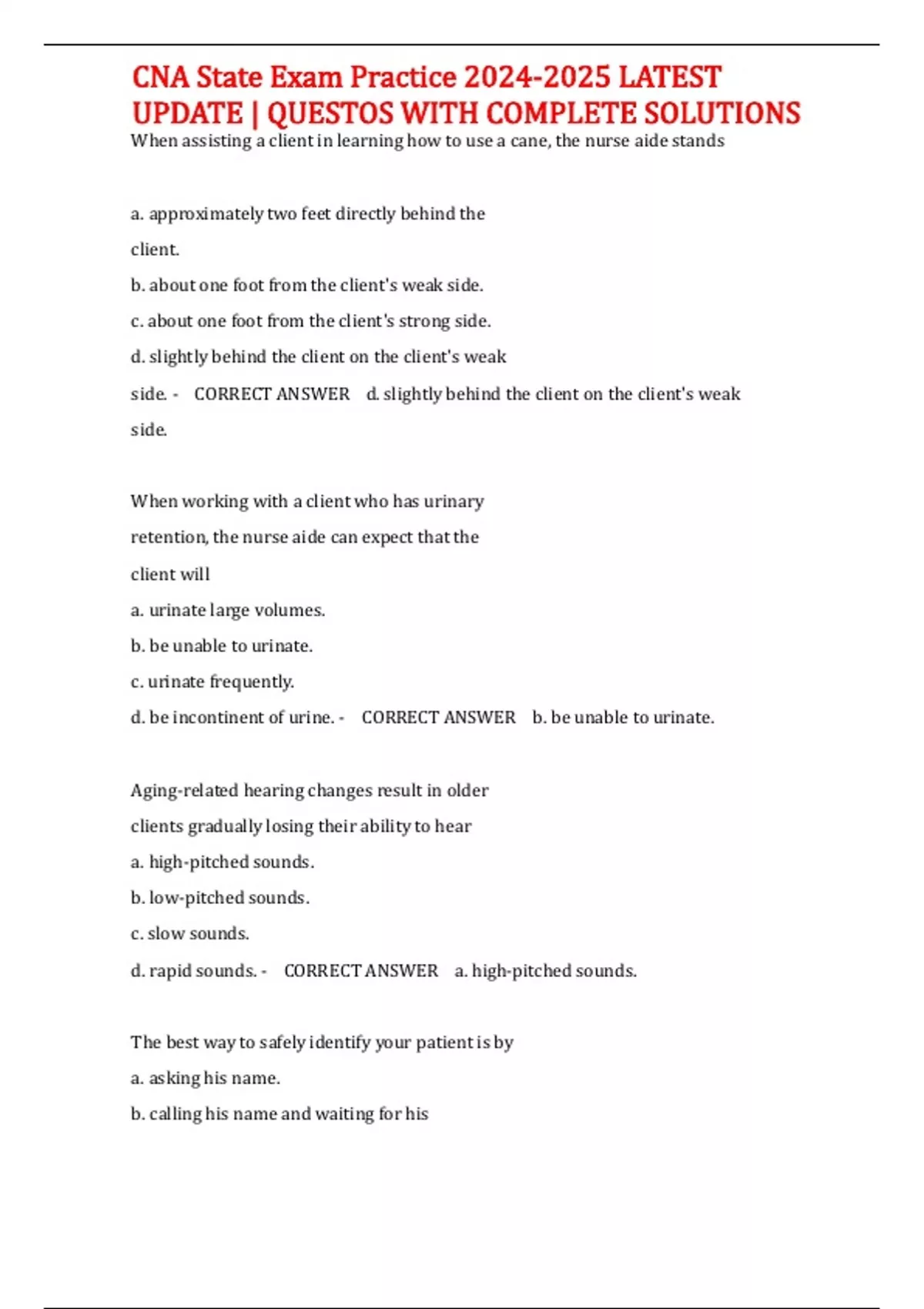 CNA State Exam Practice LATEST UPDATE - CNA - Certified Nursing ...