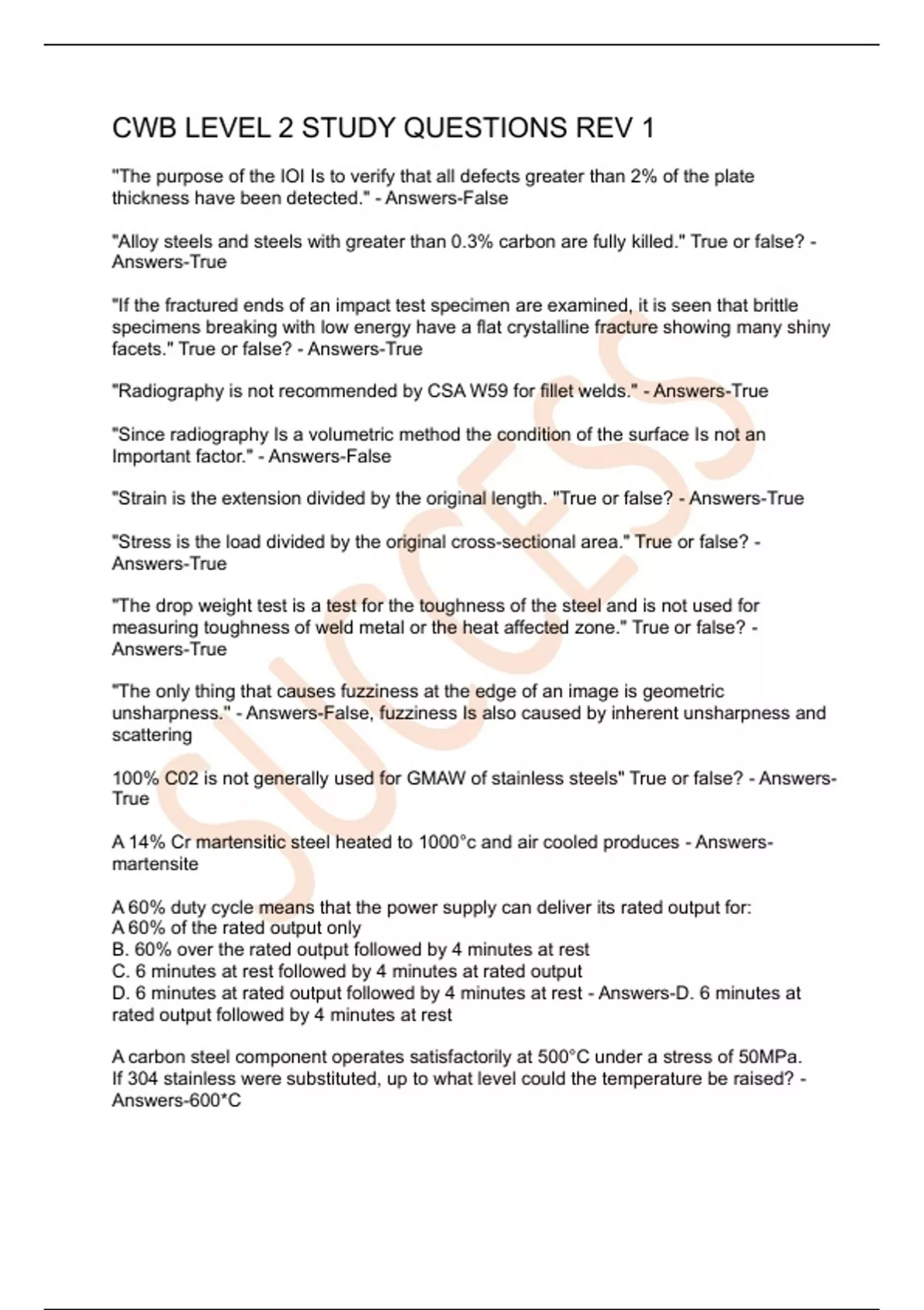 CWB LEVEL 2 STUDY QUESTIONS REV 1 - CWB LEVEL 2 - Stuvia US