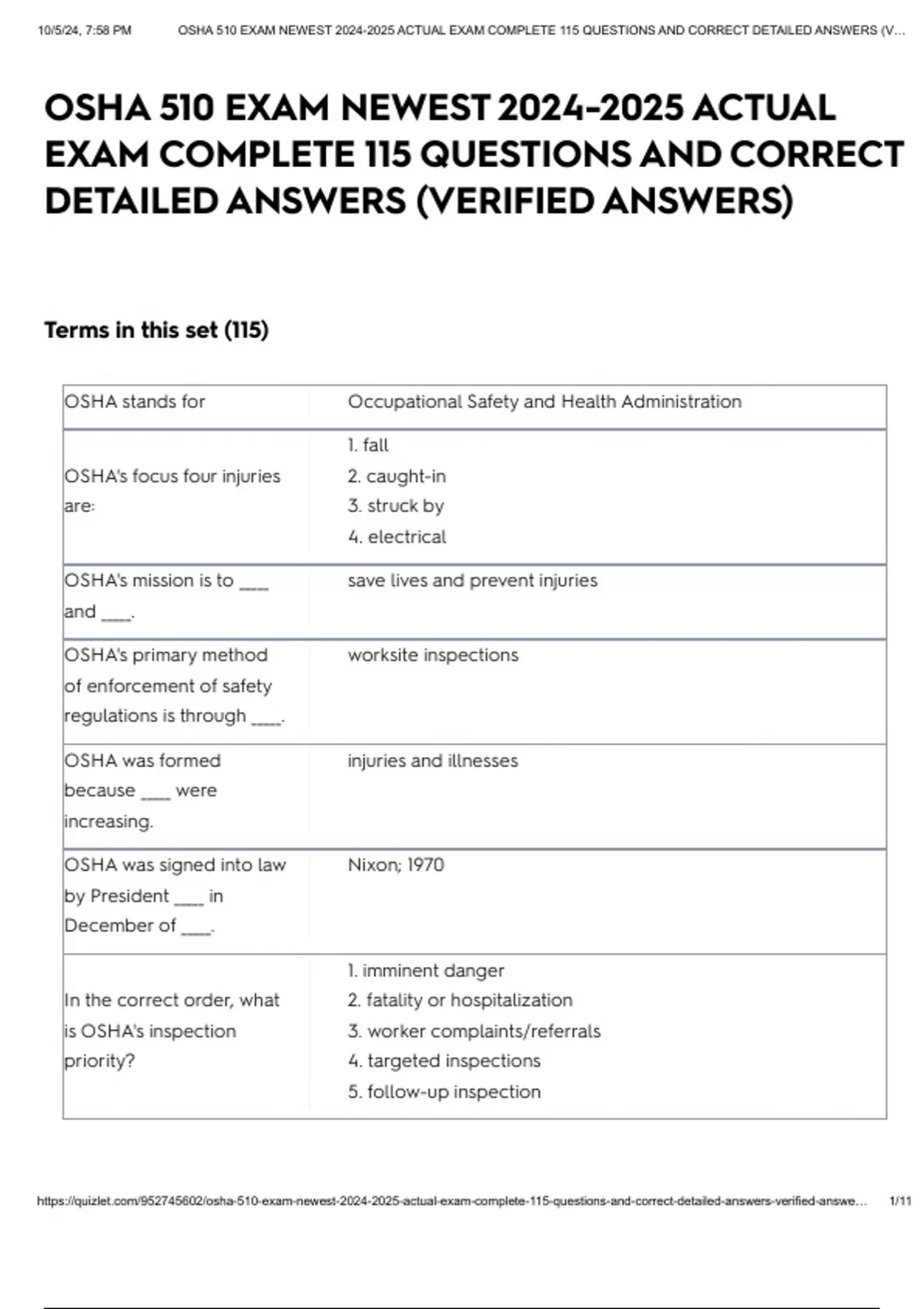 OSHA 510 EXAM NEWEST ACTUAL EXAM COMPLETE 115 QUESTIONS AND CORRECT ...