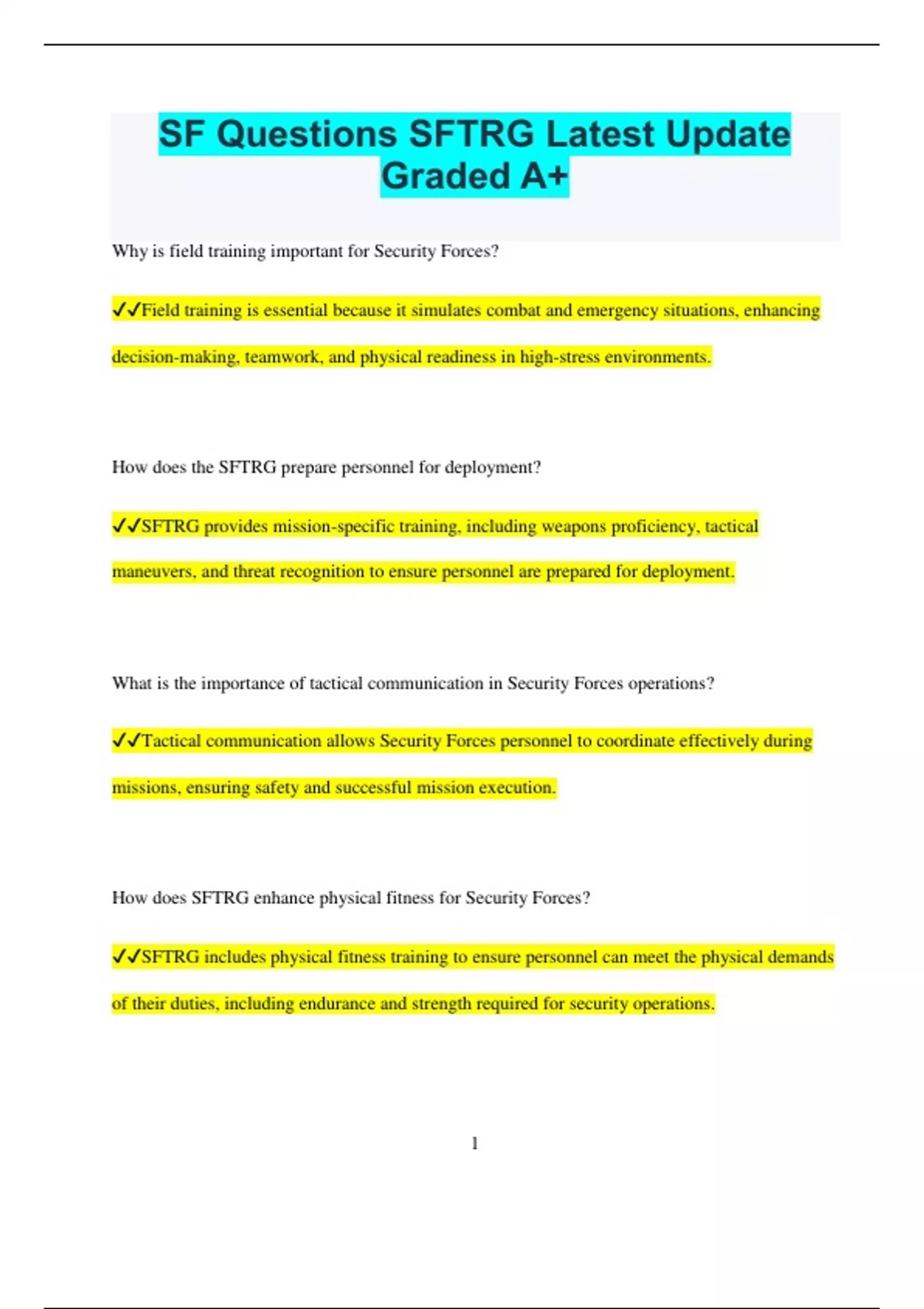 SF Questions SFTRG Latest Update Graded A+ - SF SFTRG - Stuvia US