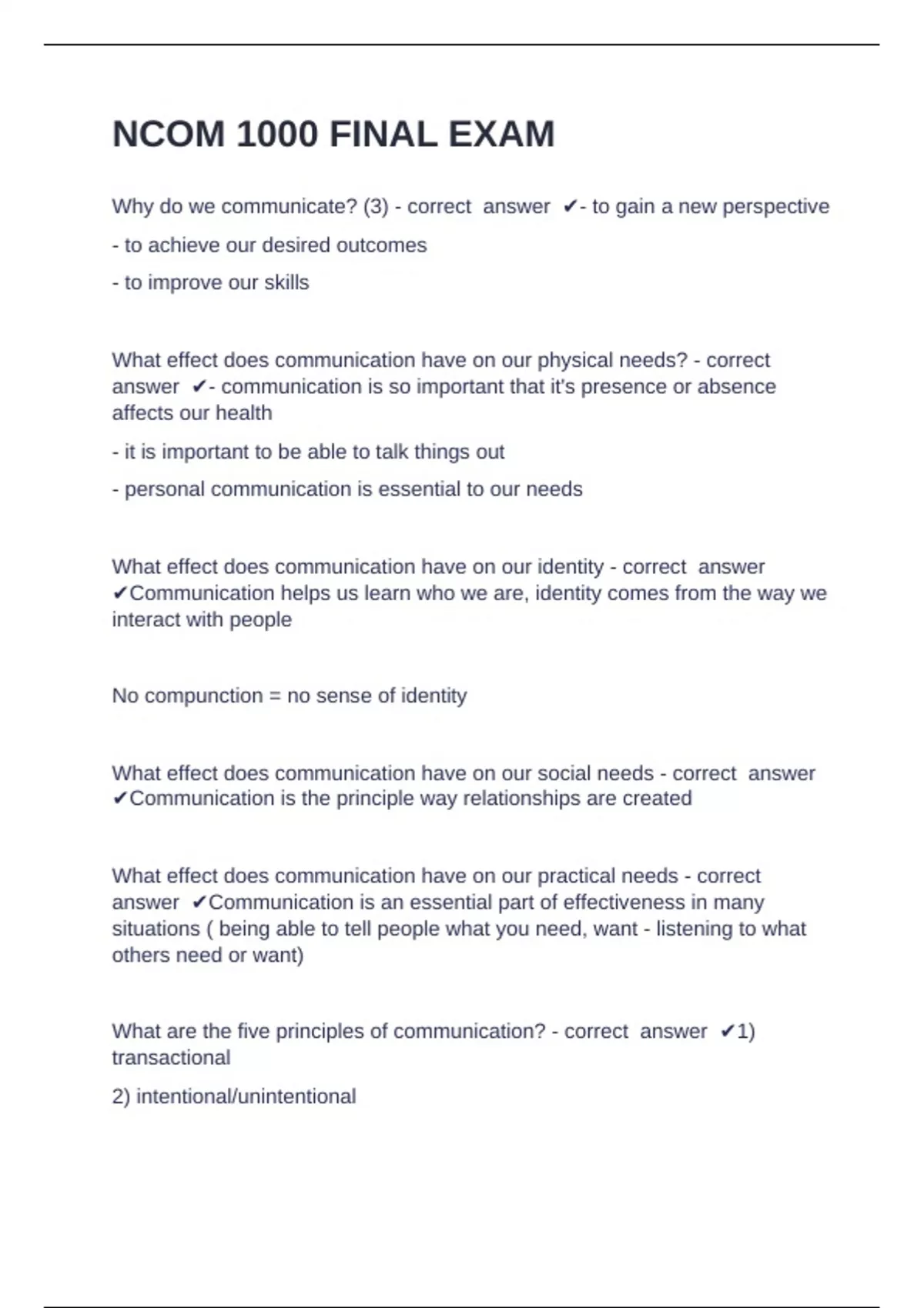 NCOM 1000 FINAL EXAM Question and answers correctly solved 2024/2025 ...