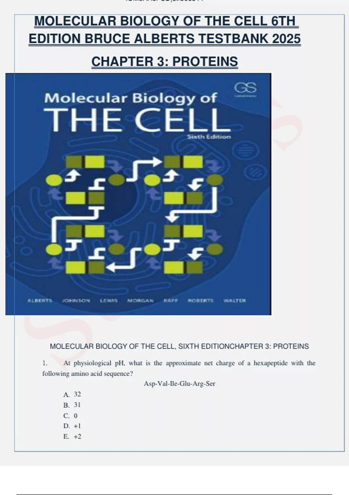 MOLECULAR BIOLOGY OF THE CELL 6TH EDITION BRUCE ALBERTS TEST BANK 2025 ...