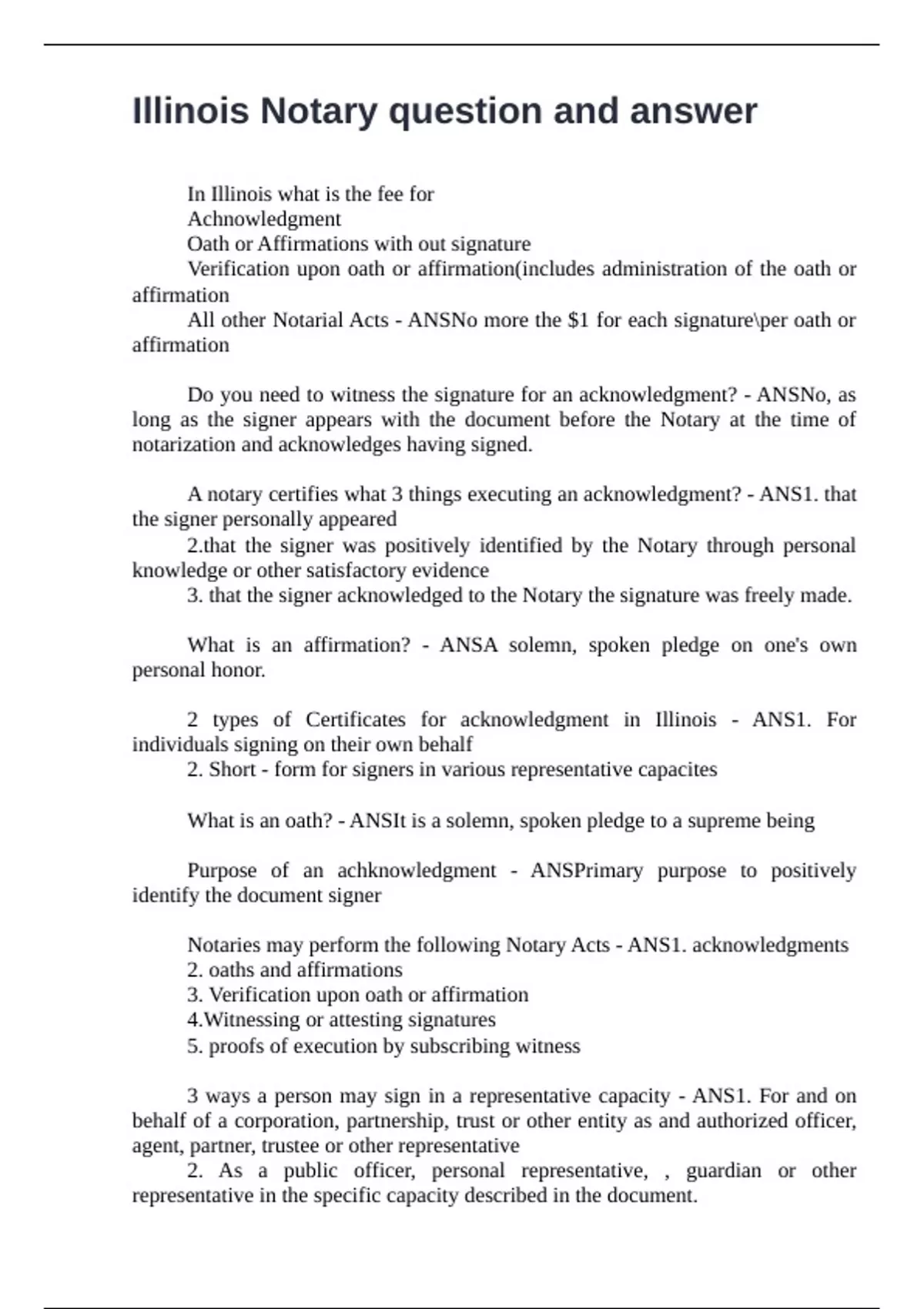Illinois Notary exam questions and answers 2024/2025 - Illinois Notary ...