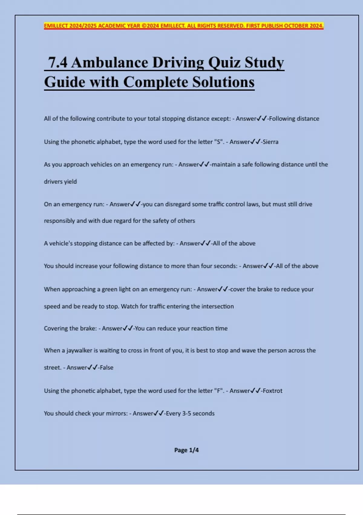 California Ambulance Drivers License Bundled Exams Questions and ...