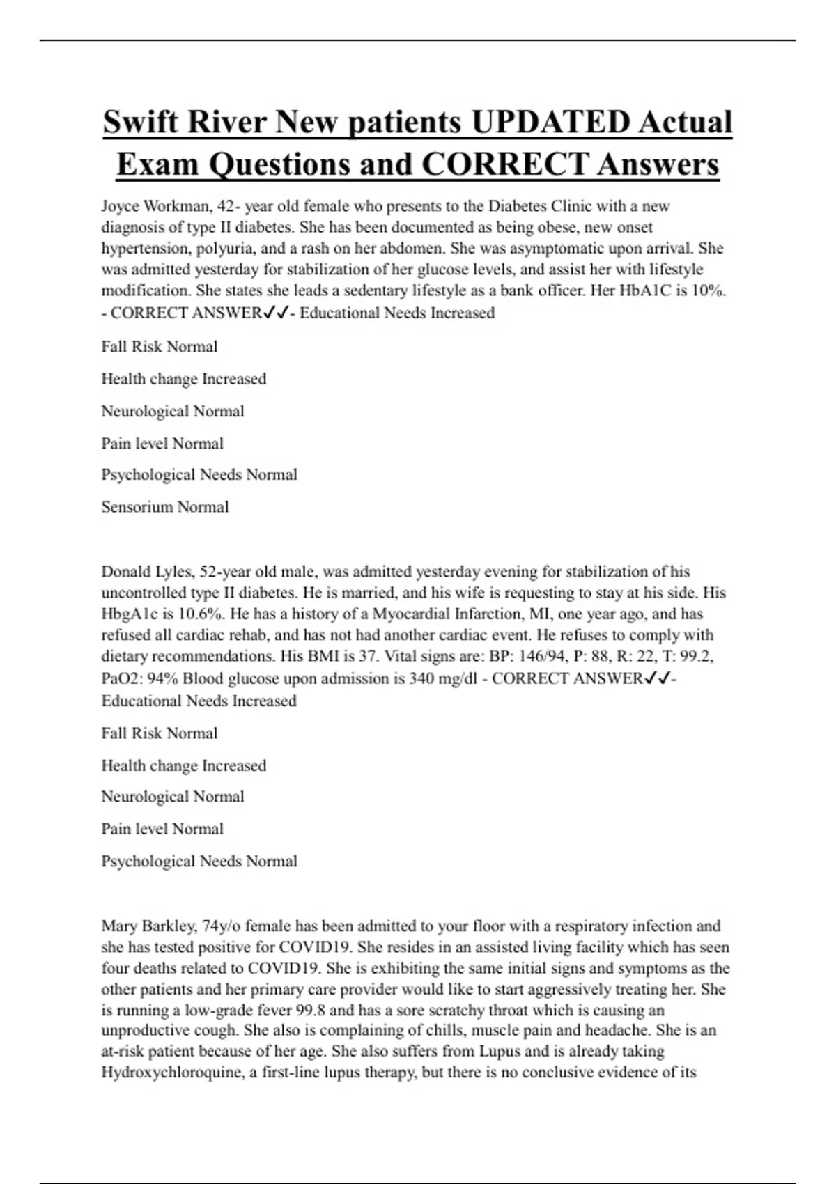 Swift River New patients UPDATED Actual Exam Questions and CORRECT ...