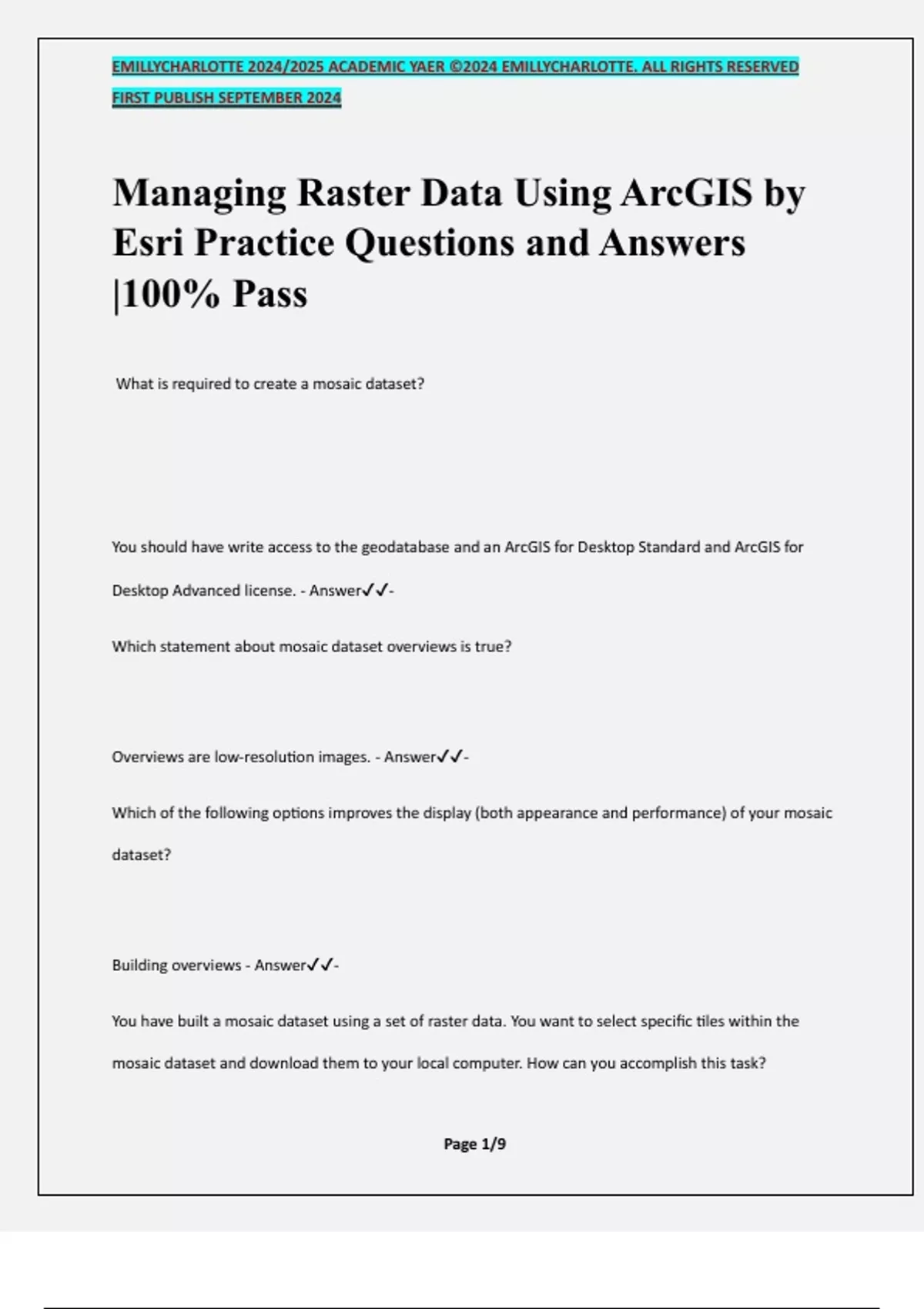 Managing Raster Data Using Arcgis By Esri Practice Questions And Answers 100 Pass Arcgis Pro