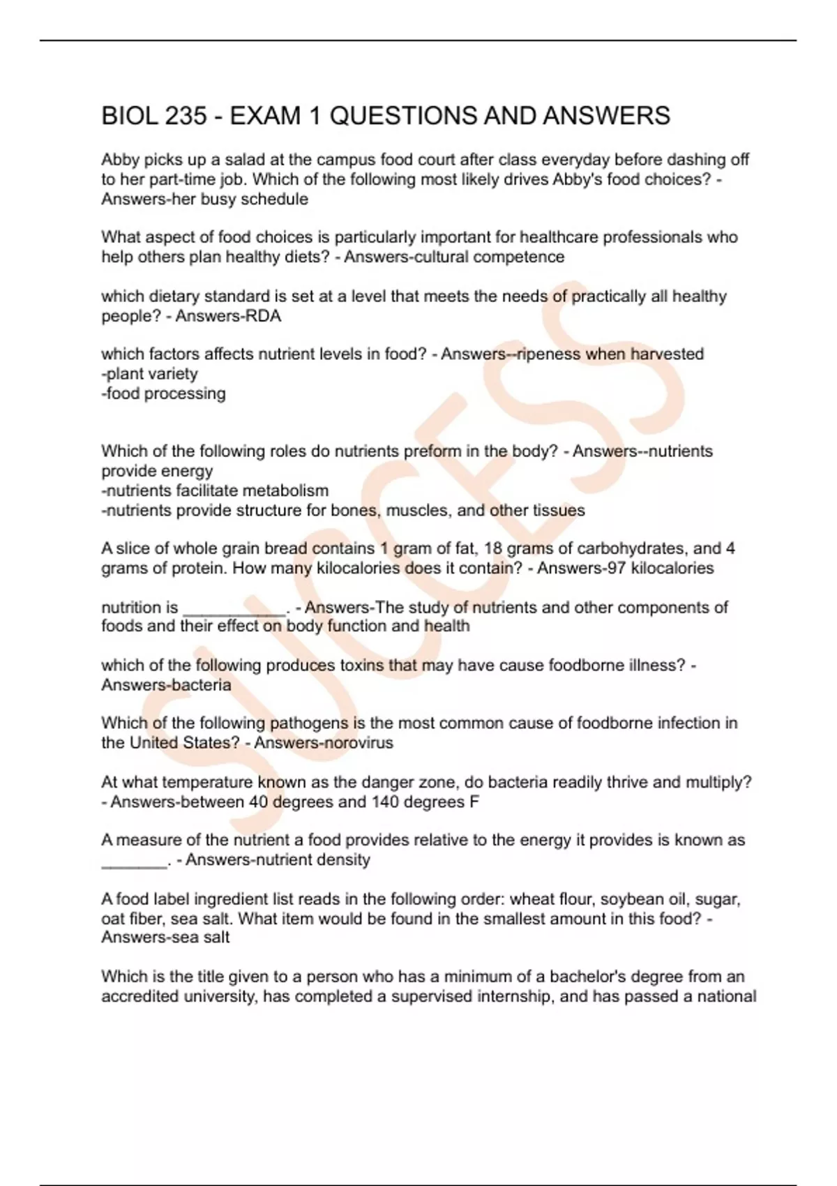 Biol 235 Exam 1 Questions And Answers Biol 235 Stuvia Us