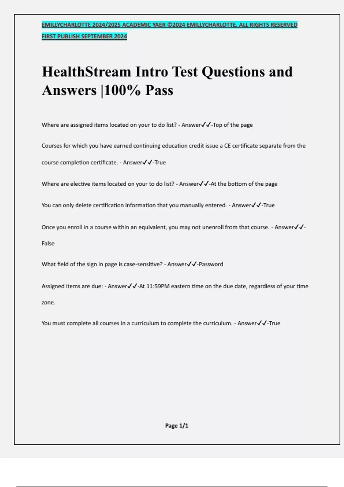 HealthStream Intro Test Questions and Answers |100% Pass - 2024/2025 ...