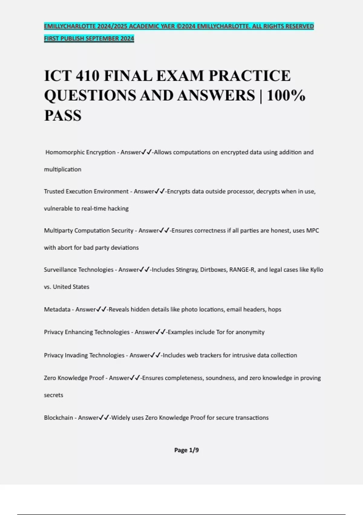 ICT 410 FINAL EXAM PRACTICE QUESTIONS AND ANSWERS | 100% PASS - ICT 410 ...