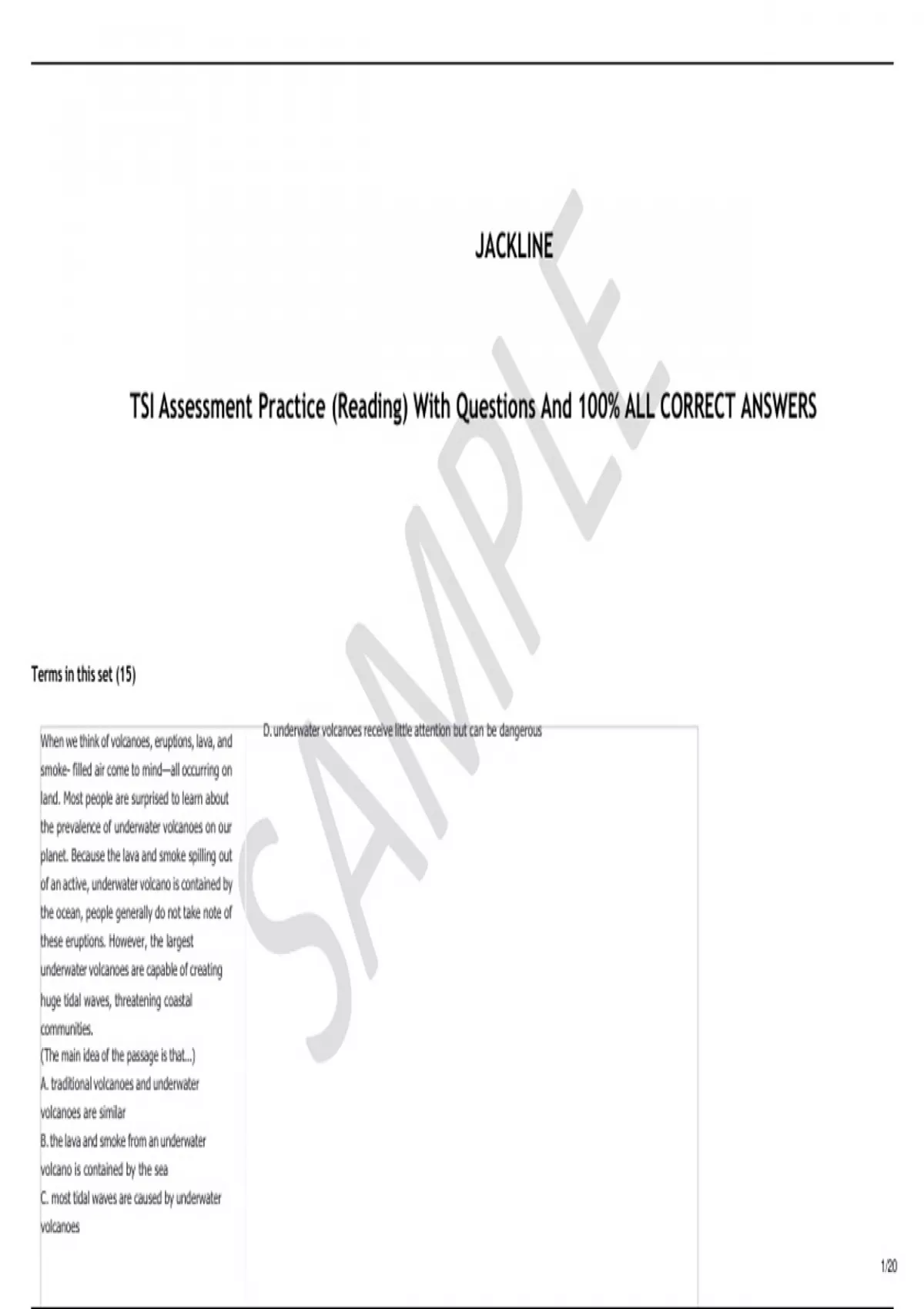 TSI Assessment Practice (Reading) With Questions And 100% ALL CORRECT ANSWERS - TSI - Stuvia US