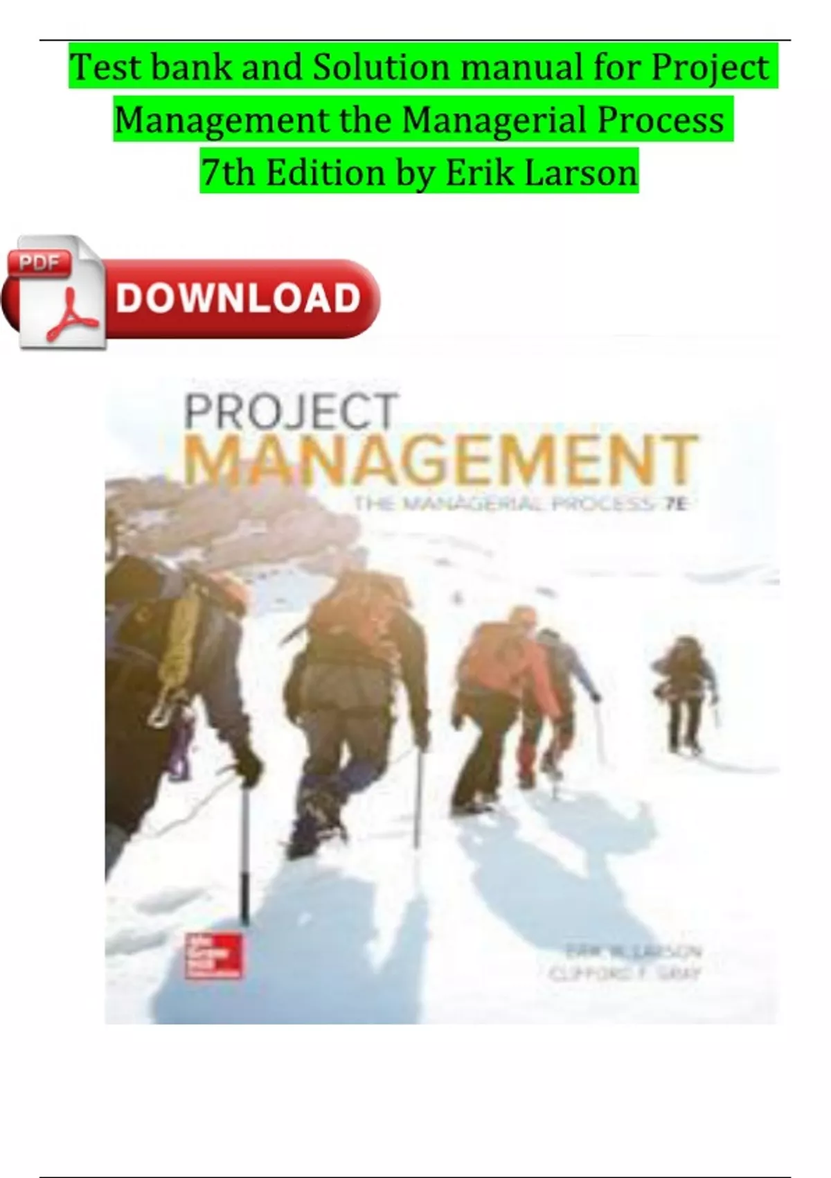 Test bank and Solution manual for Project Management The Managerial ...