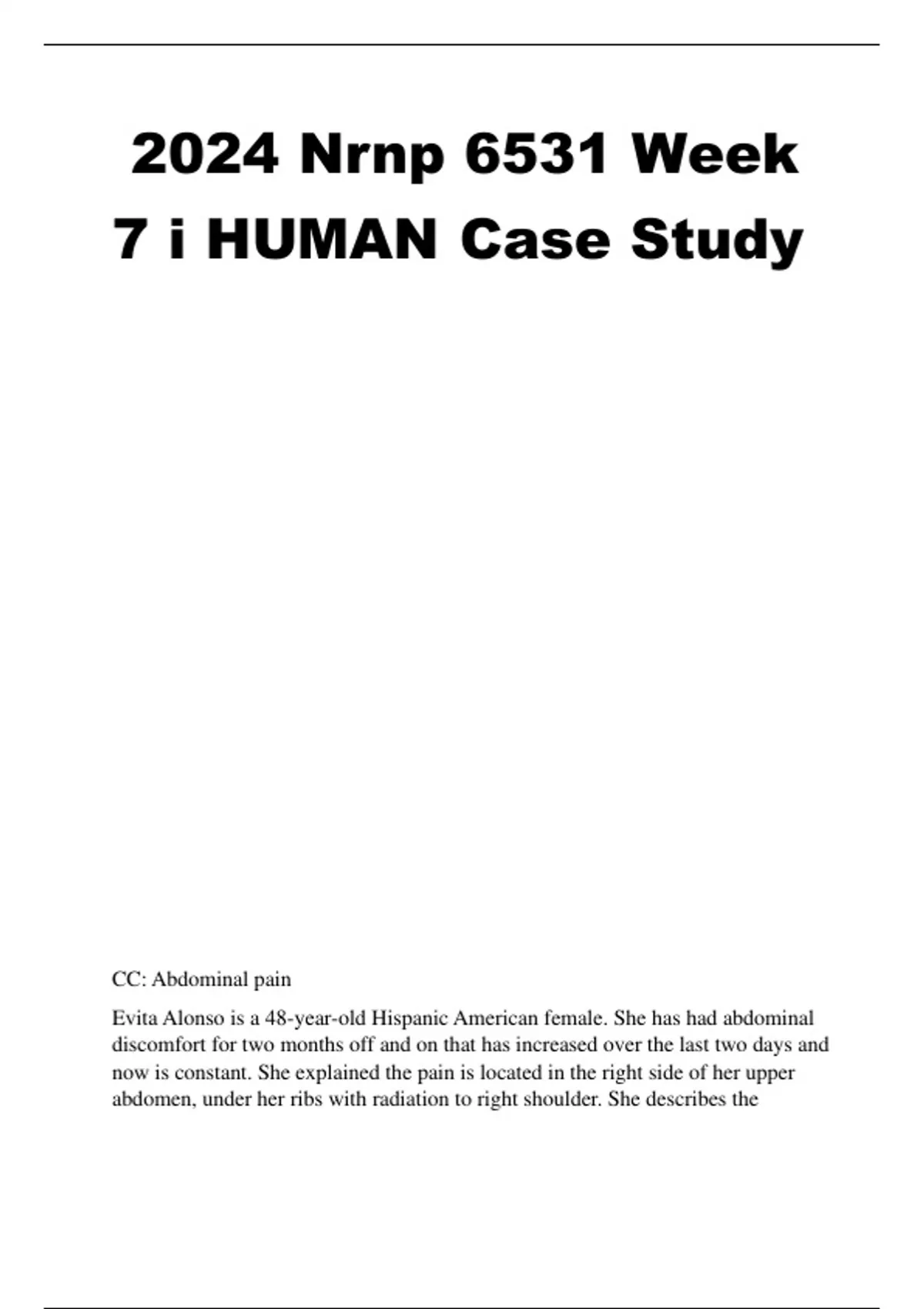 2024 Nrnp 6531 Week 7 i HUMAN Case Study CC: Abdominal pain - 2024 Nrnp ...