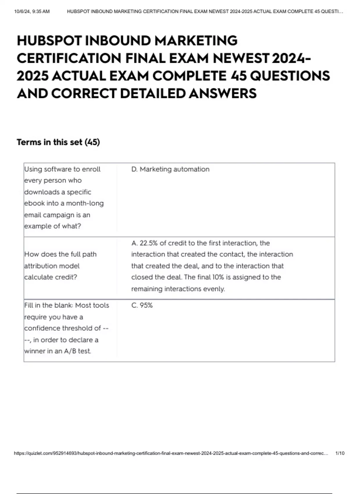HUBSPOT INBOUND MARKETING CERTIFICATION FINAL EXAM NEWEST ACTUAL EXAM ...