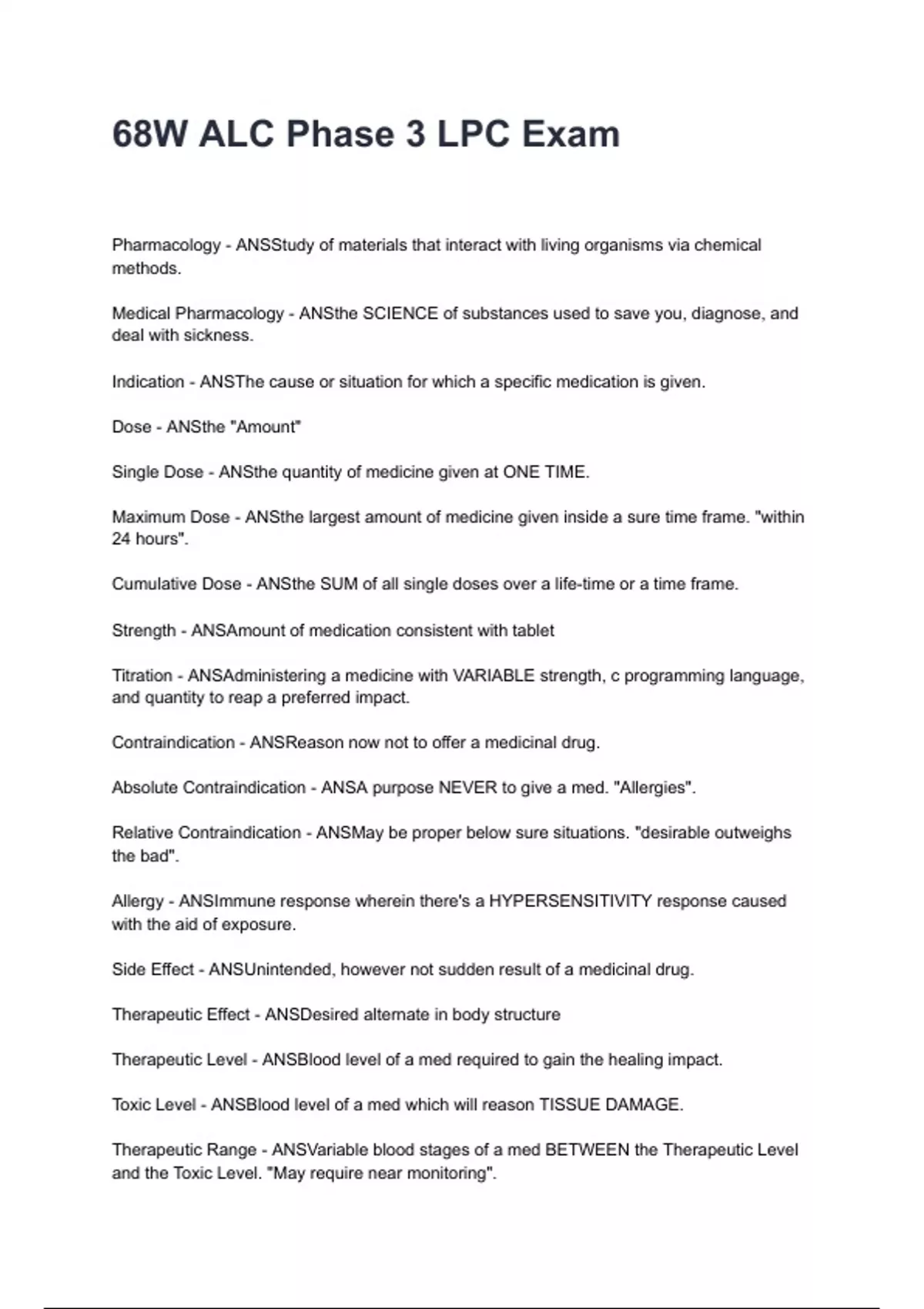 68W ALC Phase 3 LPC Exam Questions correctly answered 2024/2025 graded ...