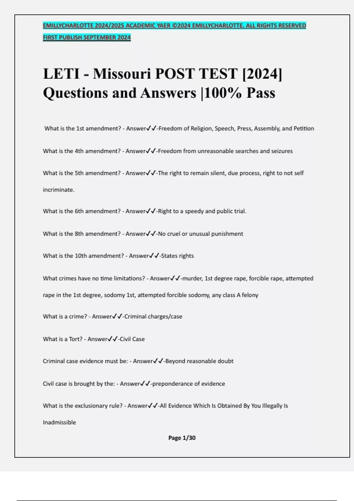 LETI - Missouri POST TEST [2024] Questions and Answers |100% Pass ...