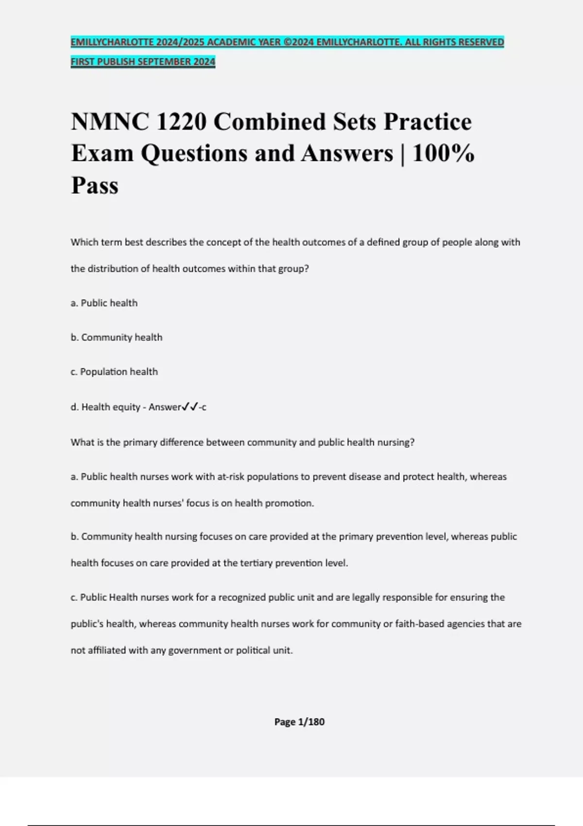NMNC 1220 Combined Sets Practice Exam Questions and Answers | 100% Pass ...