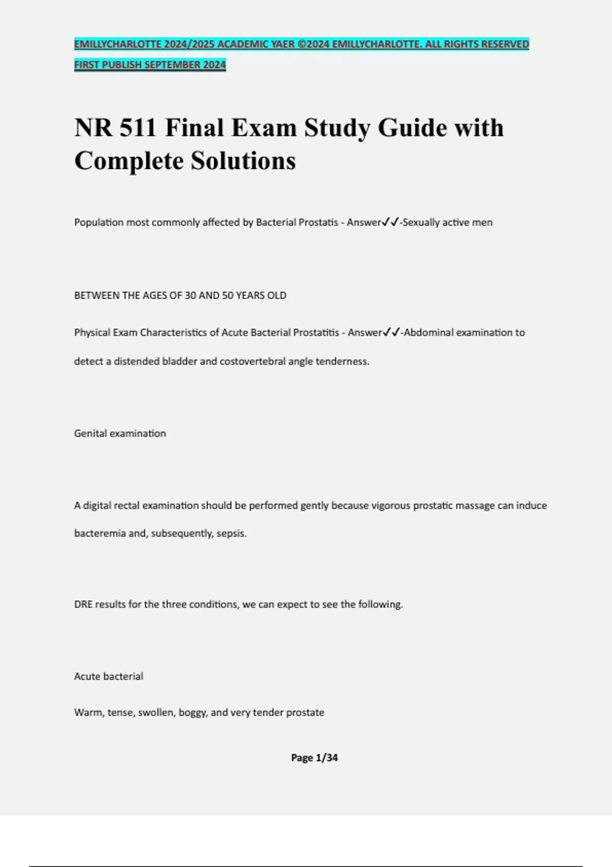 NR 511 Final Exam Study Guide with Complete Solutions - 2024/2025 - Stuvia US